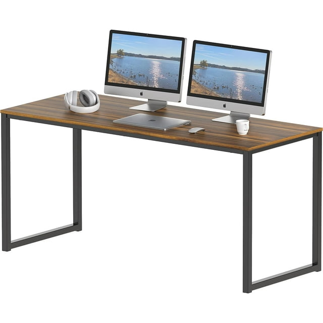 SHW Mission Home Office 55-Inch Large Computer Desk, 24'' Deep, Walnut ...