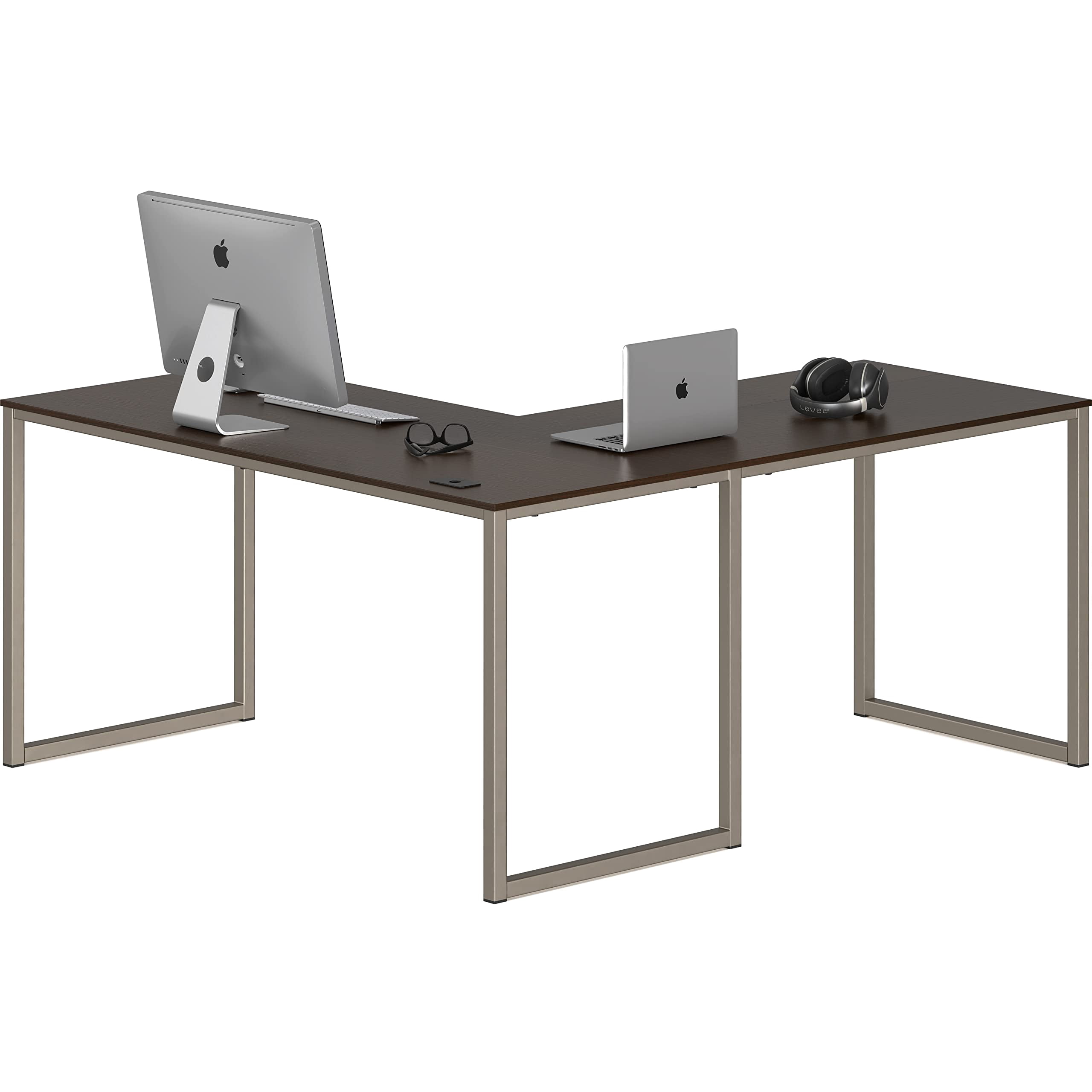 "SHW Mission L-shaped Corner Computer Desk, Steel Frame, 55"" x 60 ...