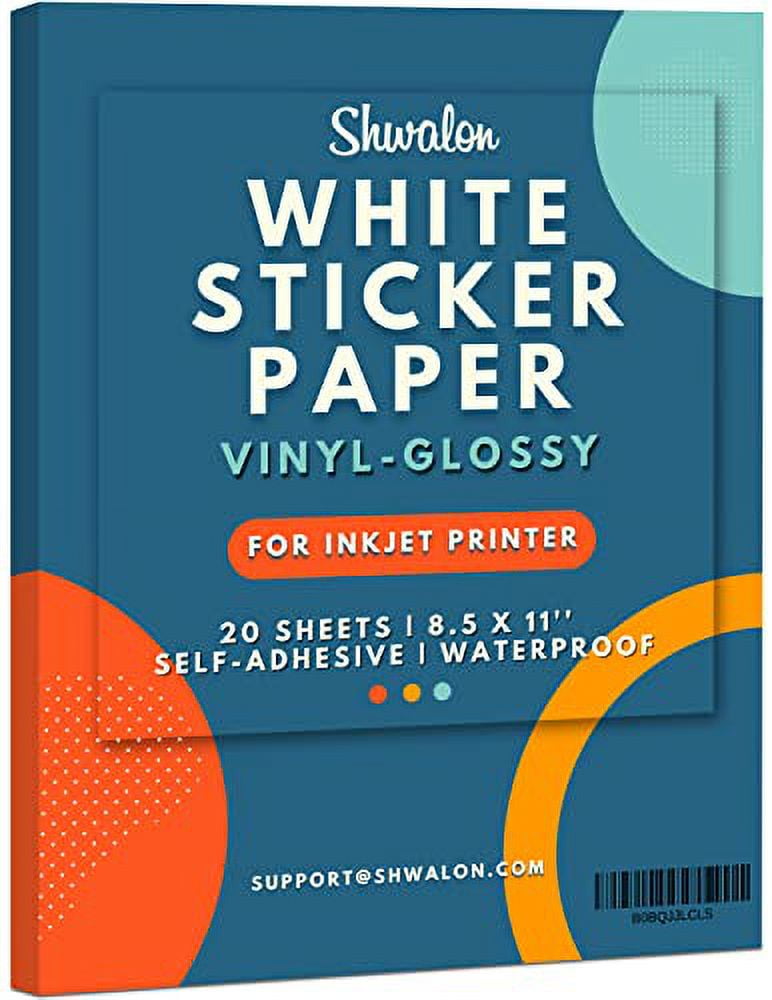 Shwalon 20 Sheets White Vinyl Printable Sticker Paper For Inkjet