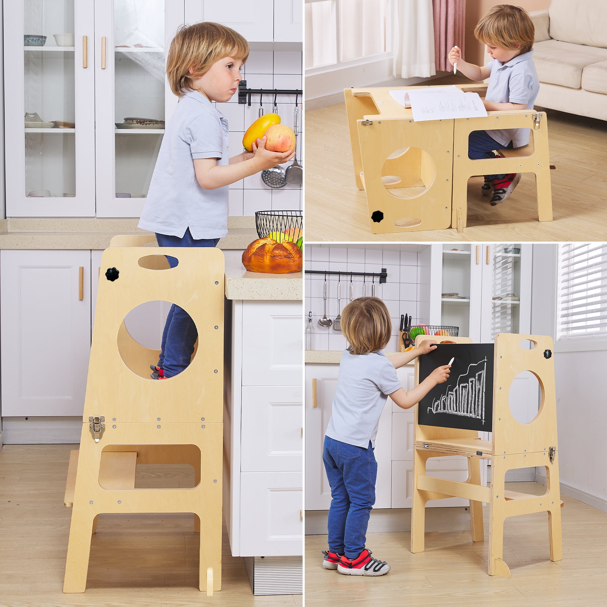 SHWWQUE 4-in-1 Study Tower with Chalkboard for Learning, Montessori ...