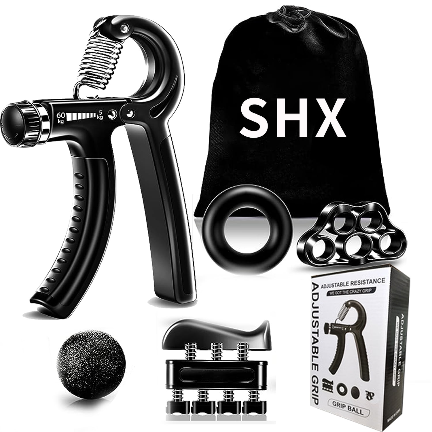 SHX Hand Grip Strengthener Kit, Adjustable Resistance, Finger Exerciser ...