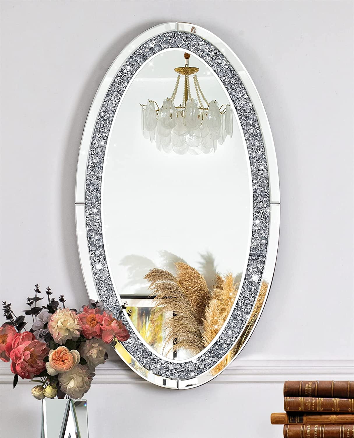SHYFOY 36" L x 23" W Oval Wall Mirror for Living Room Decor, Diamond ...