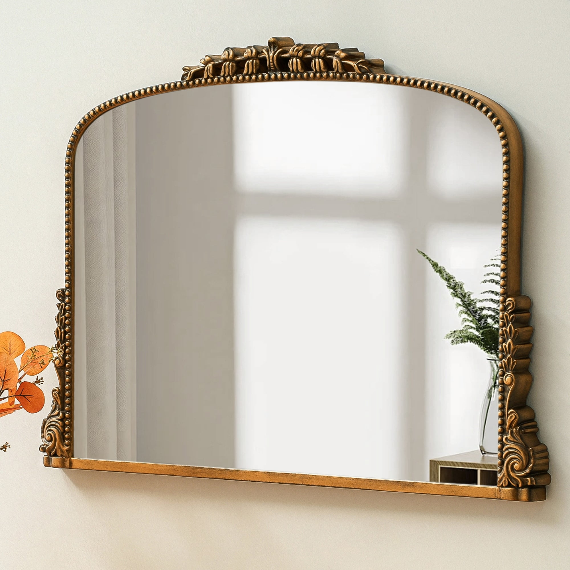 SHYFOY Arch Wall Mirror Baroque Accent Mirrors - 36"×23" Antique Gold ...