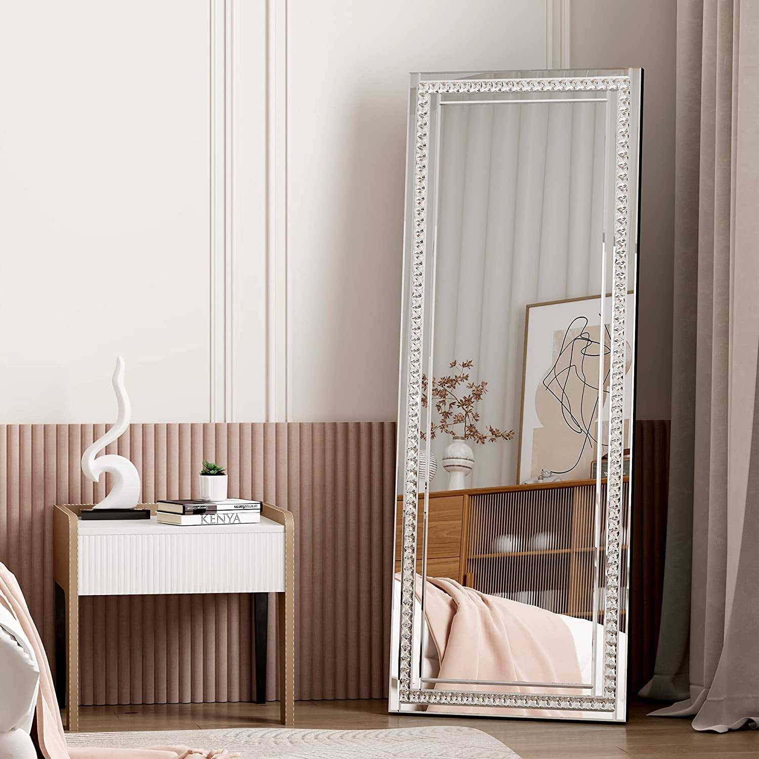 SHYFOY Crystal Full Length Hanging Mirror, 59" x 22" for Bedroom, Wall ...