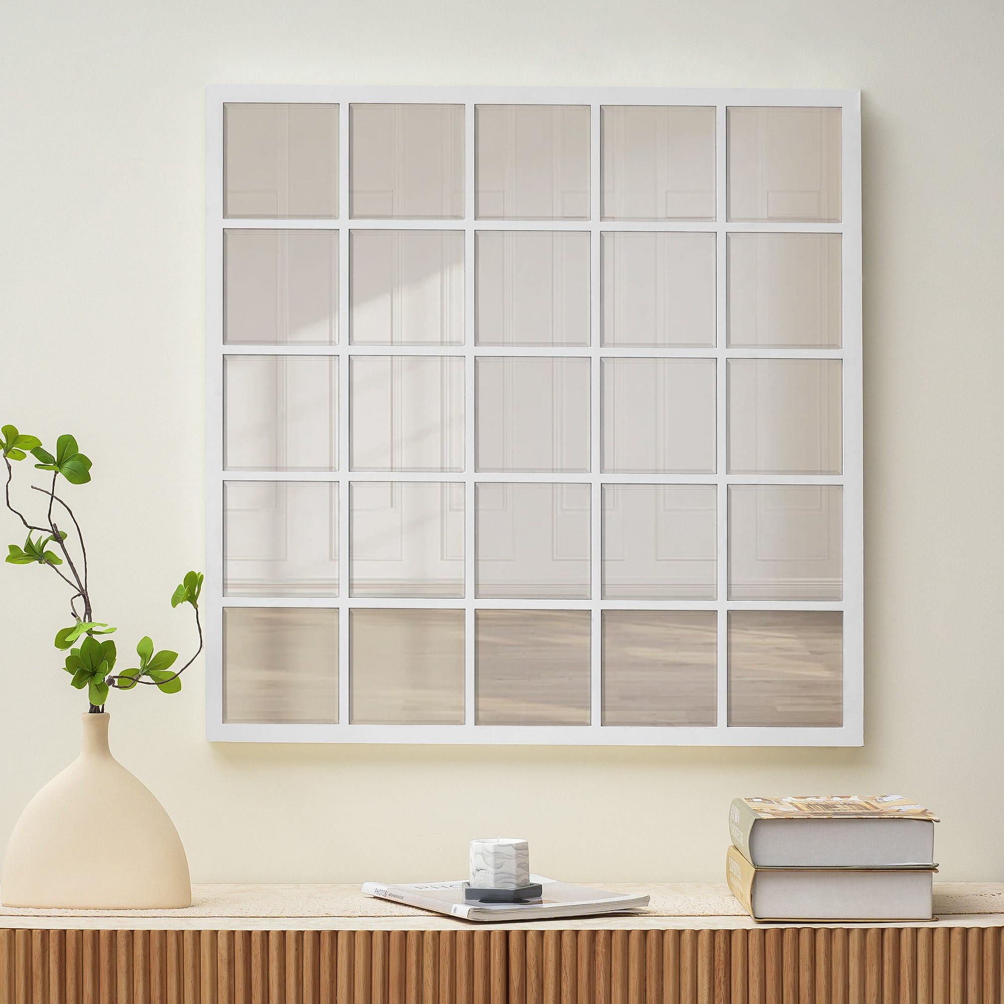 SHYFOY Glass Window Pane Inspired Room Wall Mirror Industrial Square ...