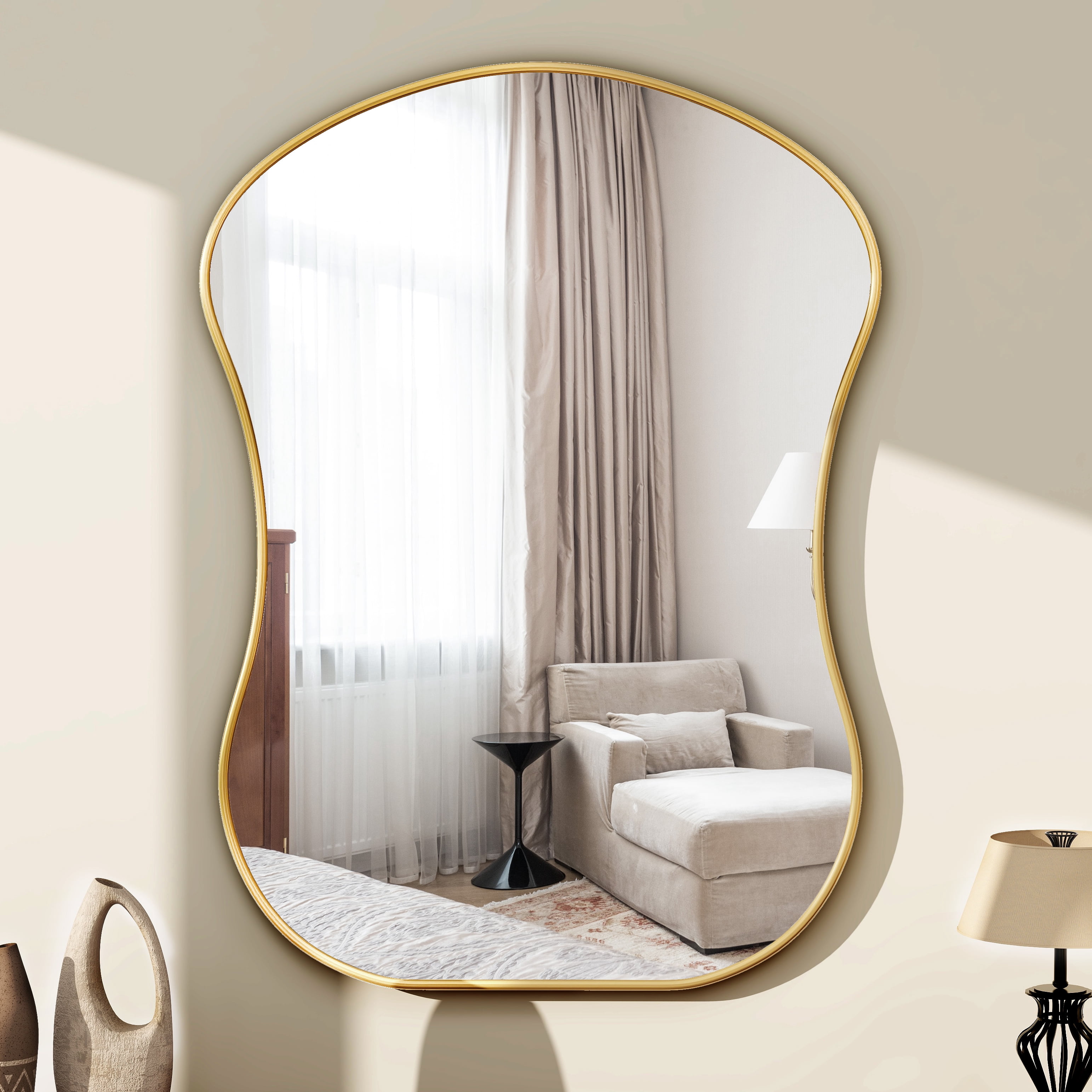 SHYFOY Irregular Shaped Antique Gold Wall Mirror Asymmetrical Mirrors ...