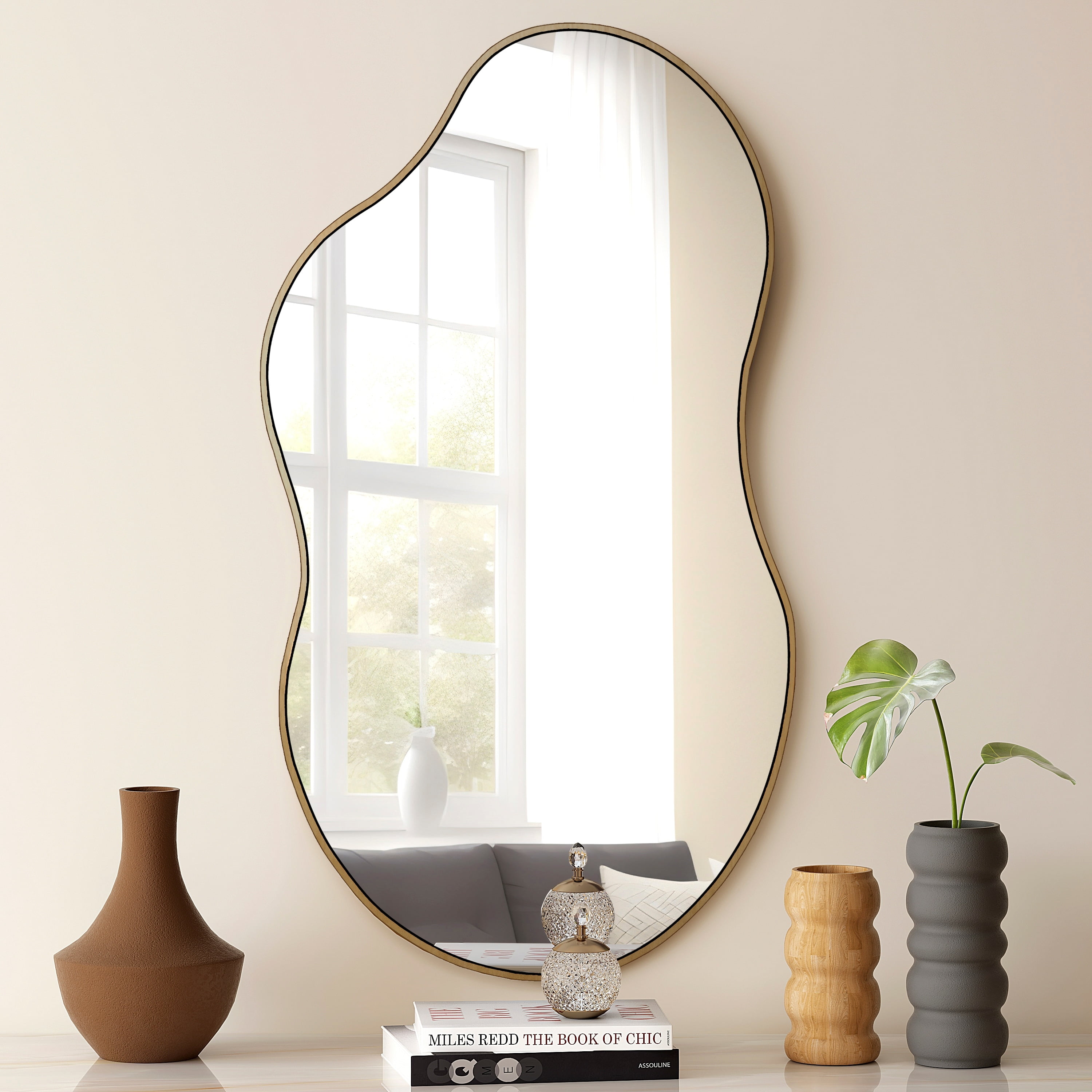 SHYFOY Irregular Wavy Antique Wall Mirror - 35.8"×21.7" Antique Bronze ...