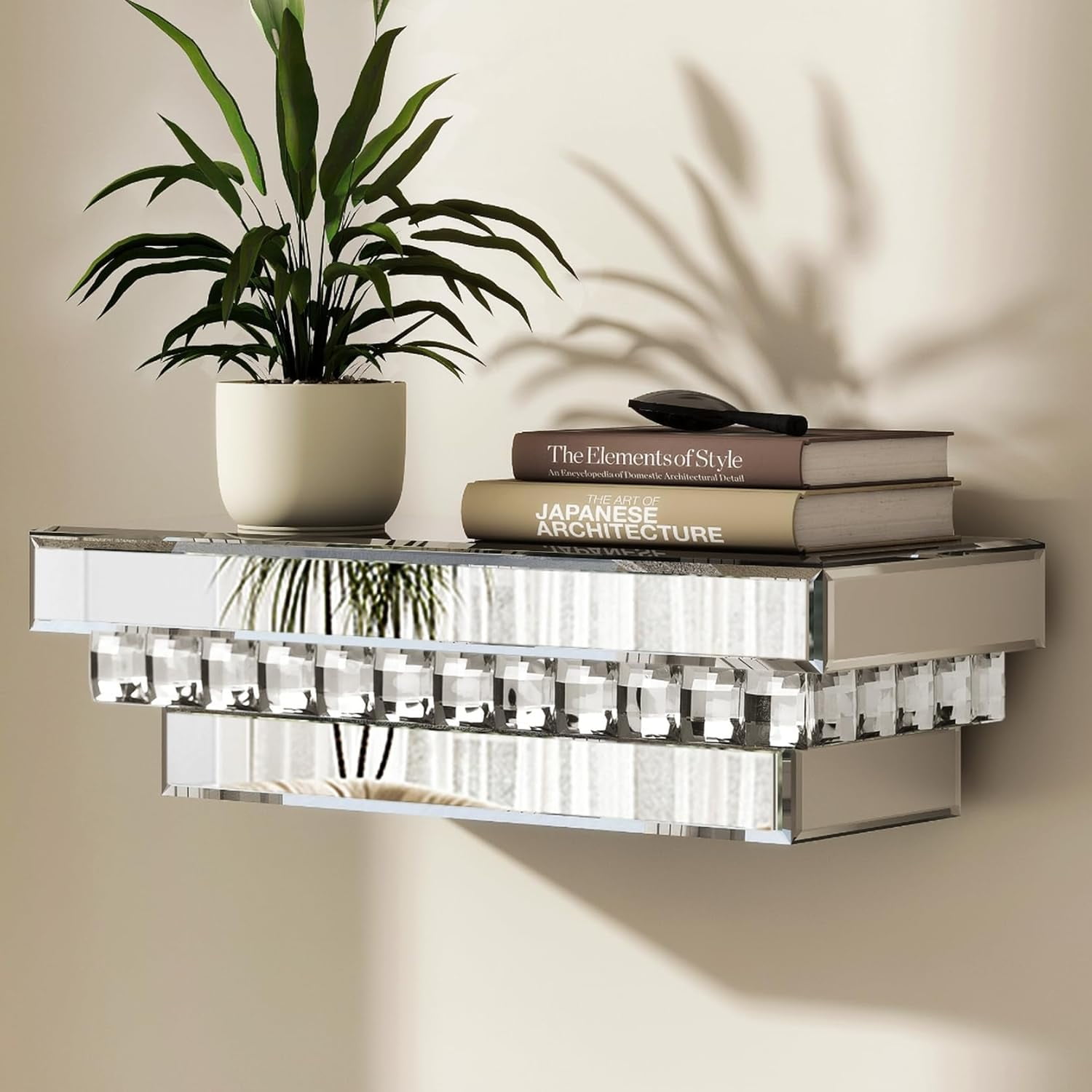 SHYFOY Mirrored Floating Wall Shelf, Silver Mirror Crystal Decorative ...