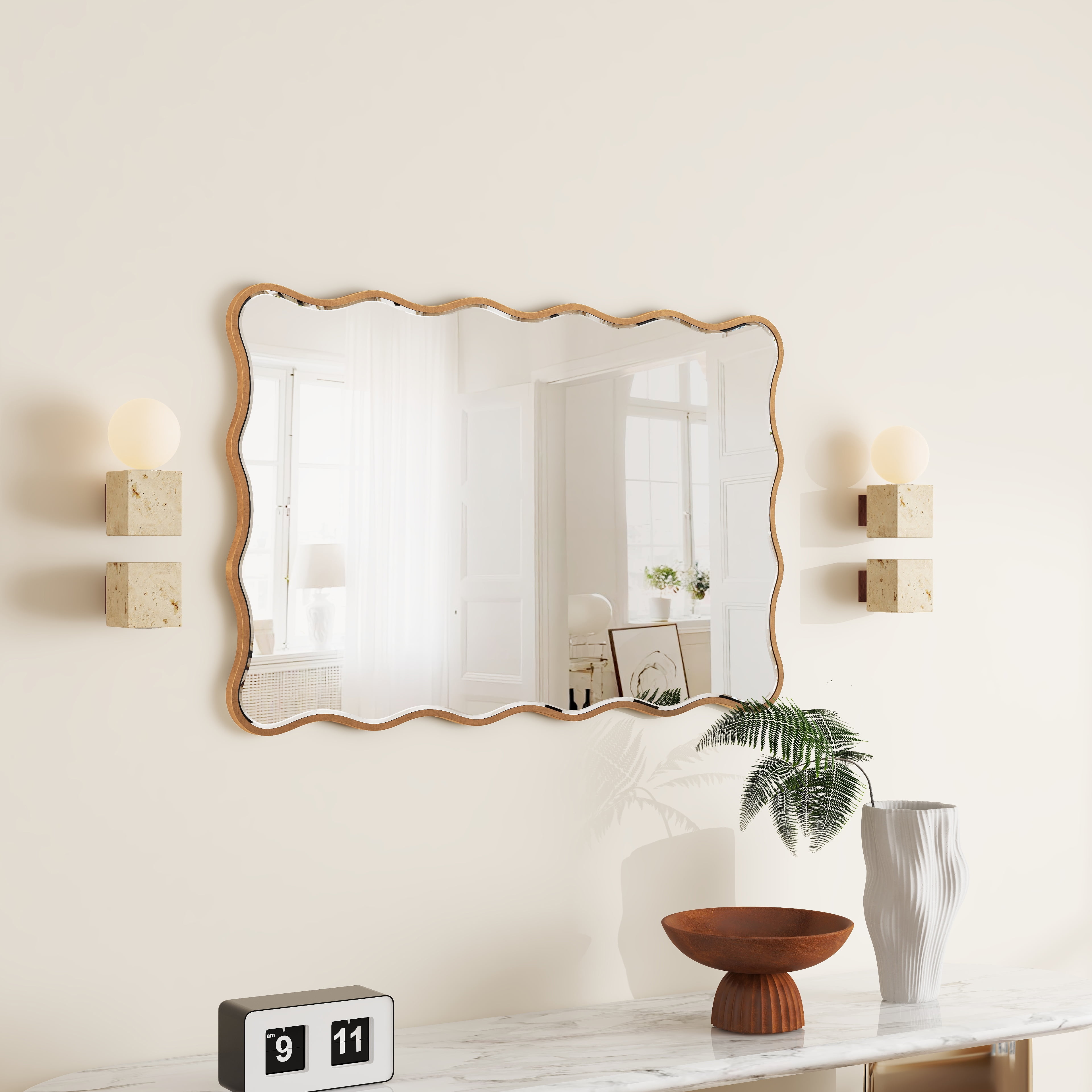 SHYFOY Modern Gold Scalloped Wall Mirror – 30'' H x 19.7'' W Decorative ...