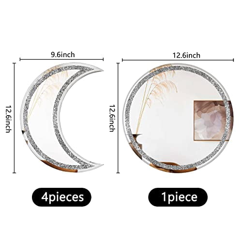 SHYFOY Moon Mirror Set Living Room Decor for Wall, 5-Piece Silver Wall ...