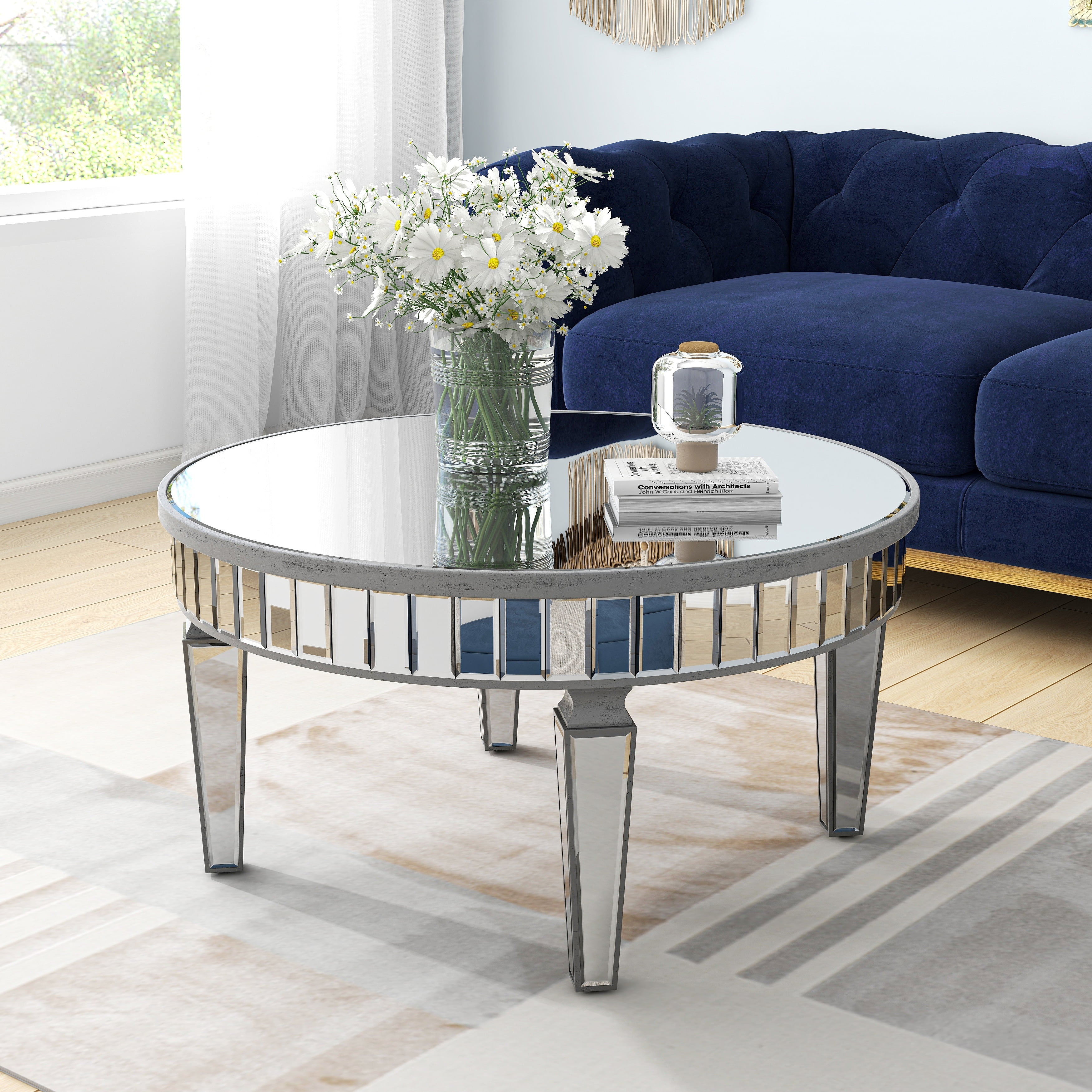 SHYFOY Round Coffee Table Mirror Accent Table Silver - Walmart.com
