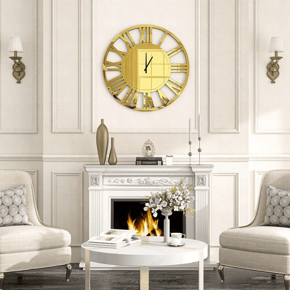 SHYFOY Round Glass Wall Clock - 24" Modern Large Clocks Wall Decor for ...