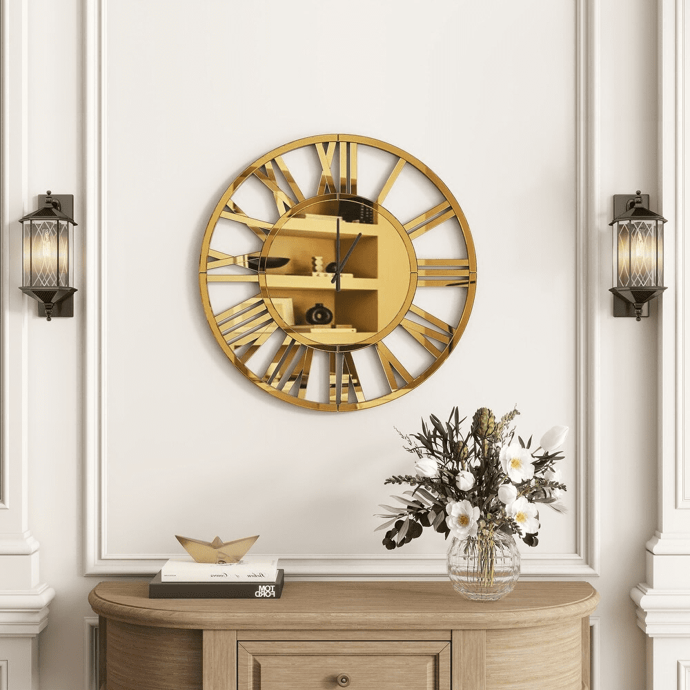 SHYFOY Round Gold Glass Wall Clock - 18