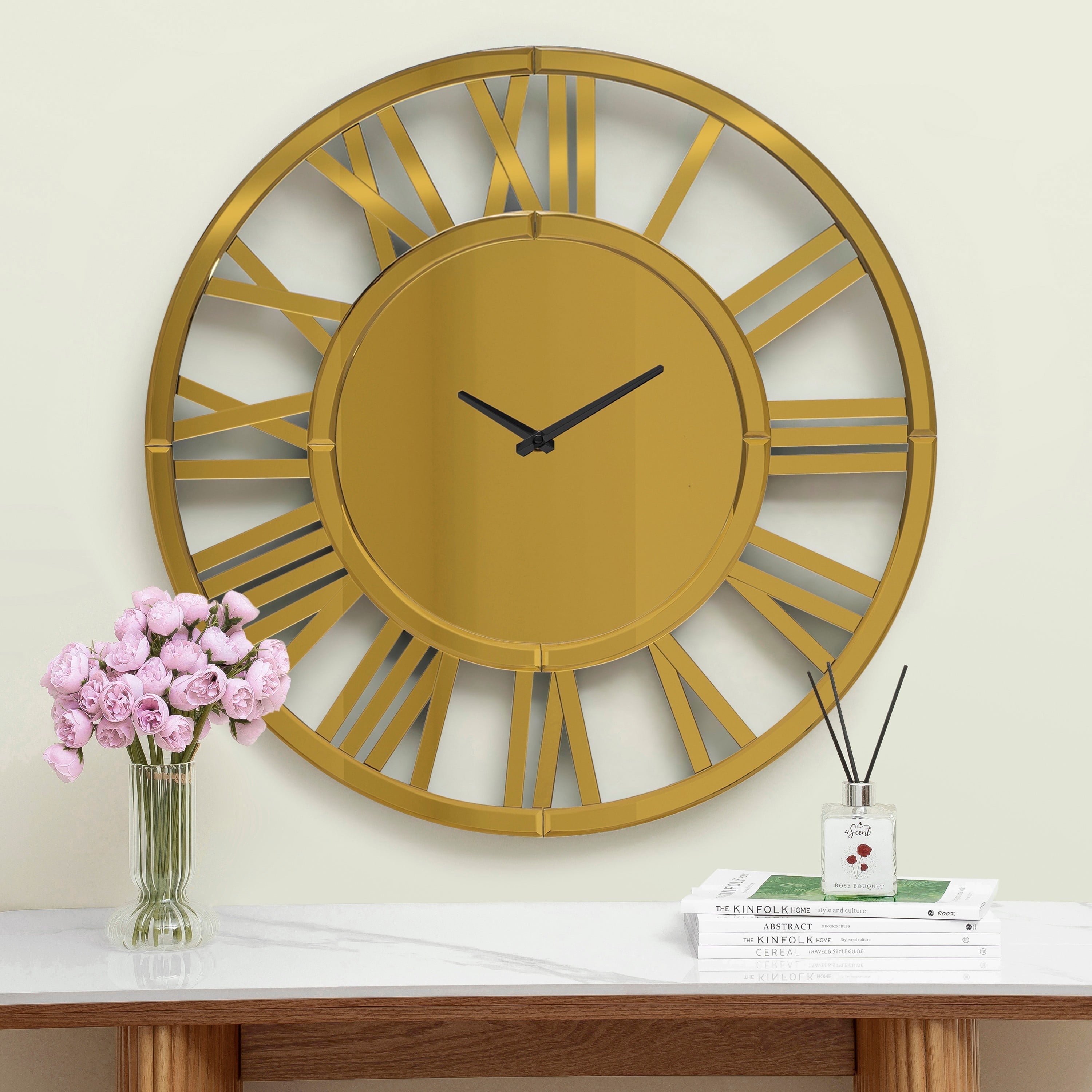 SHYFOY Round Gold Glass Wall Clock - 32" Modern Large Clocks Wall Decor ...