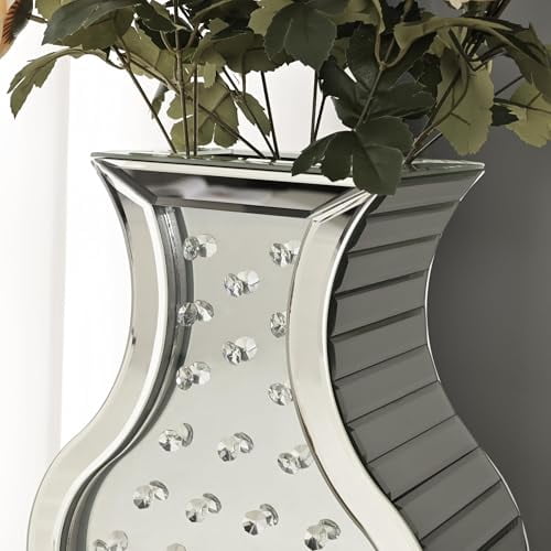 SHYFOY Tall Mirrored Crystal Floor Vase 28 inch High, Silver Decorative ...