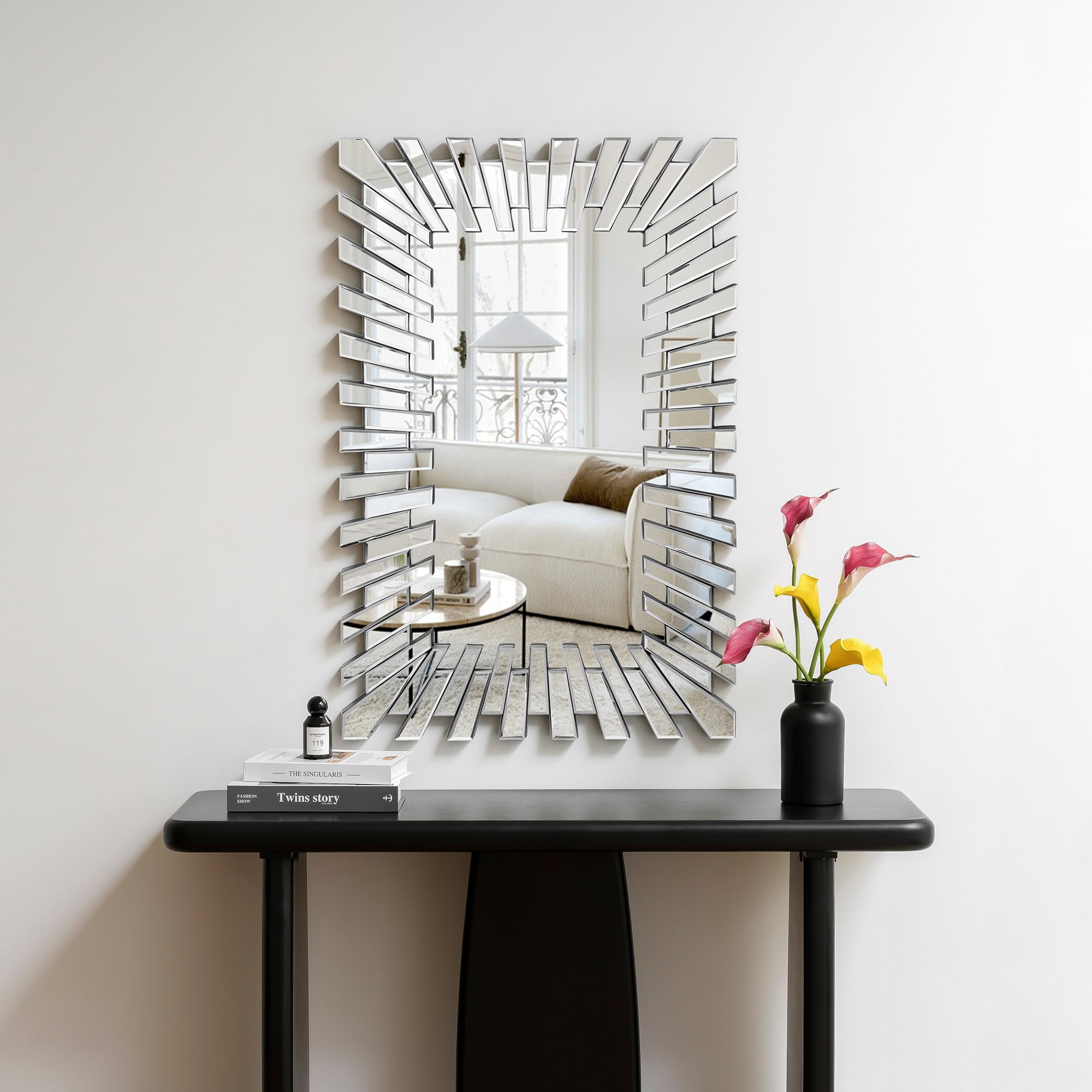 SHYFOY Wall Mirror Decor Sunburst Rectangle Mirrrors Silver Accent ...