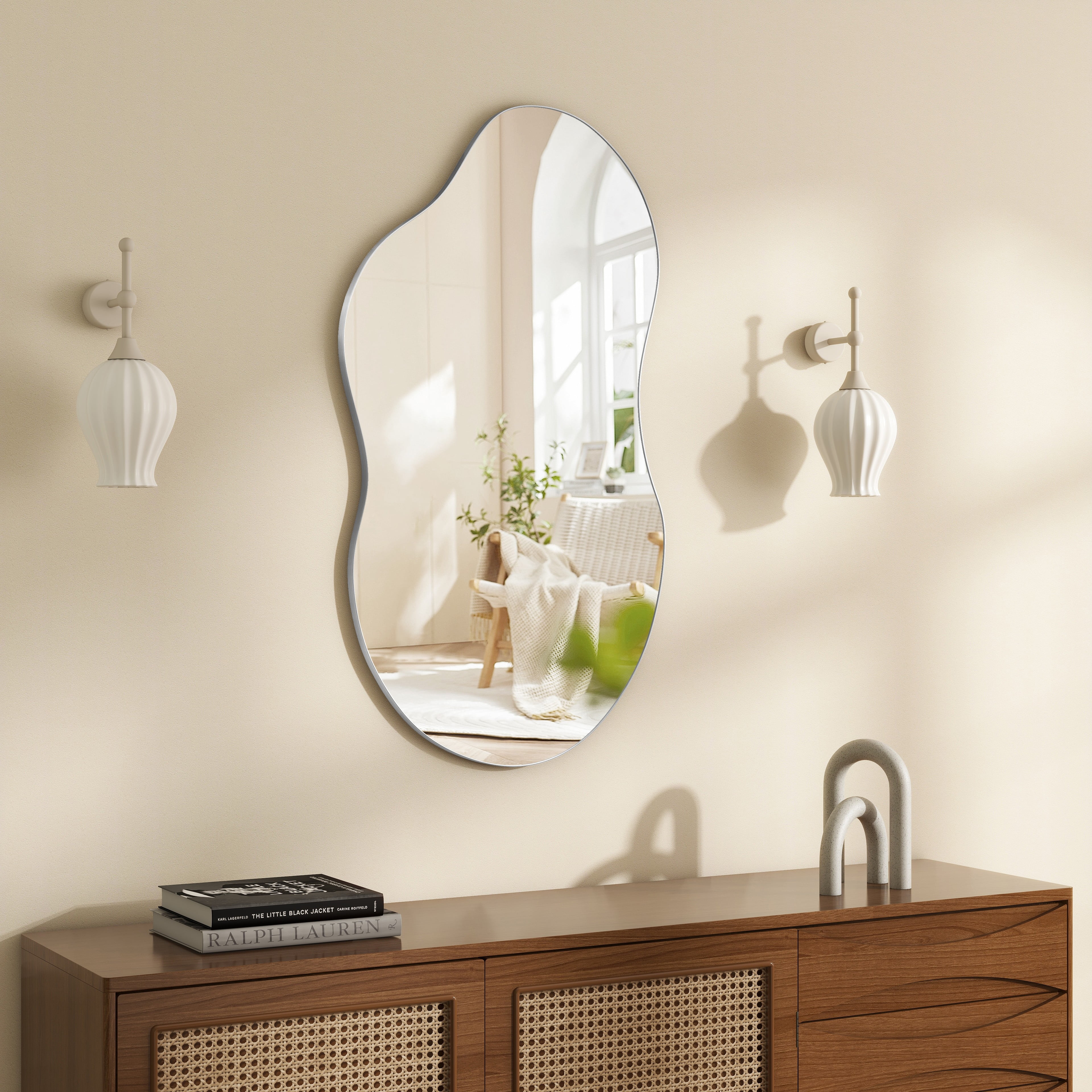 SHYFOY Wavy Wall Silver Mirror with Metal Frame, Modern Cloud Mirror ...