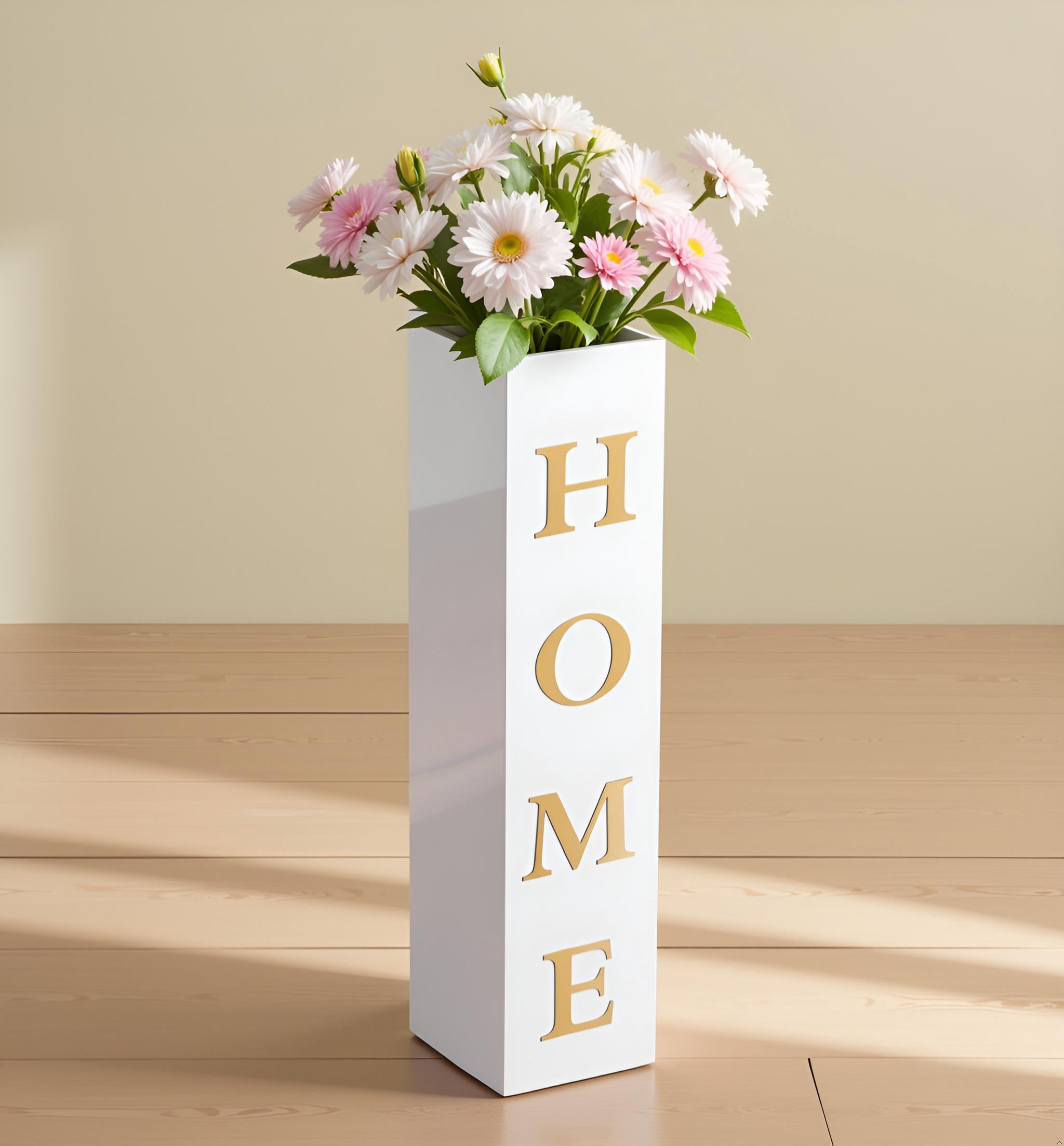 SHYFOY White Wood Vase HOME Letter Floor Vase Accent Home Decor ...