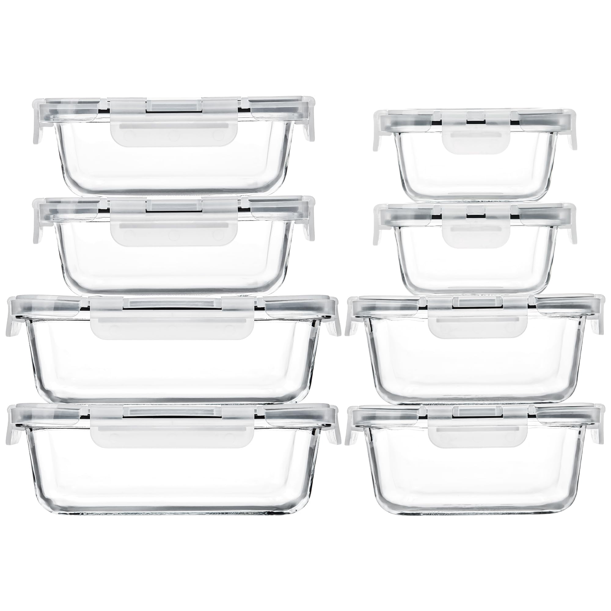 SHYRC 8 Pack Glass Food Storage Containers Set, Glass Meal Prep ...