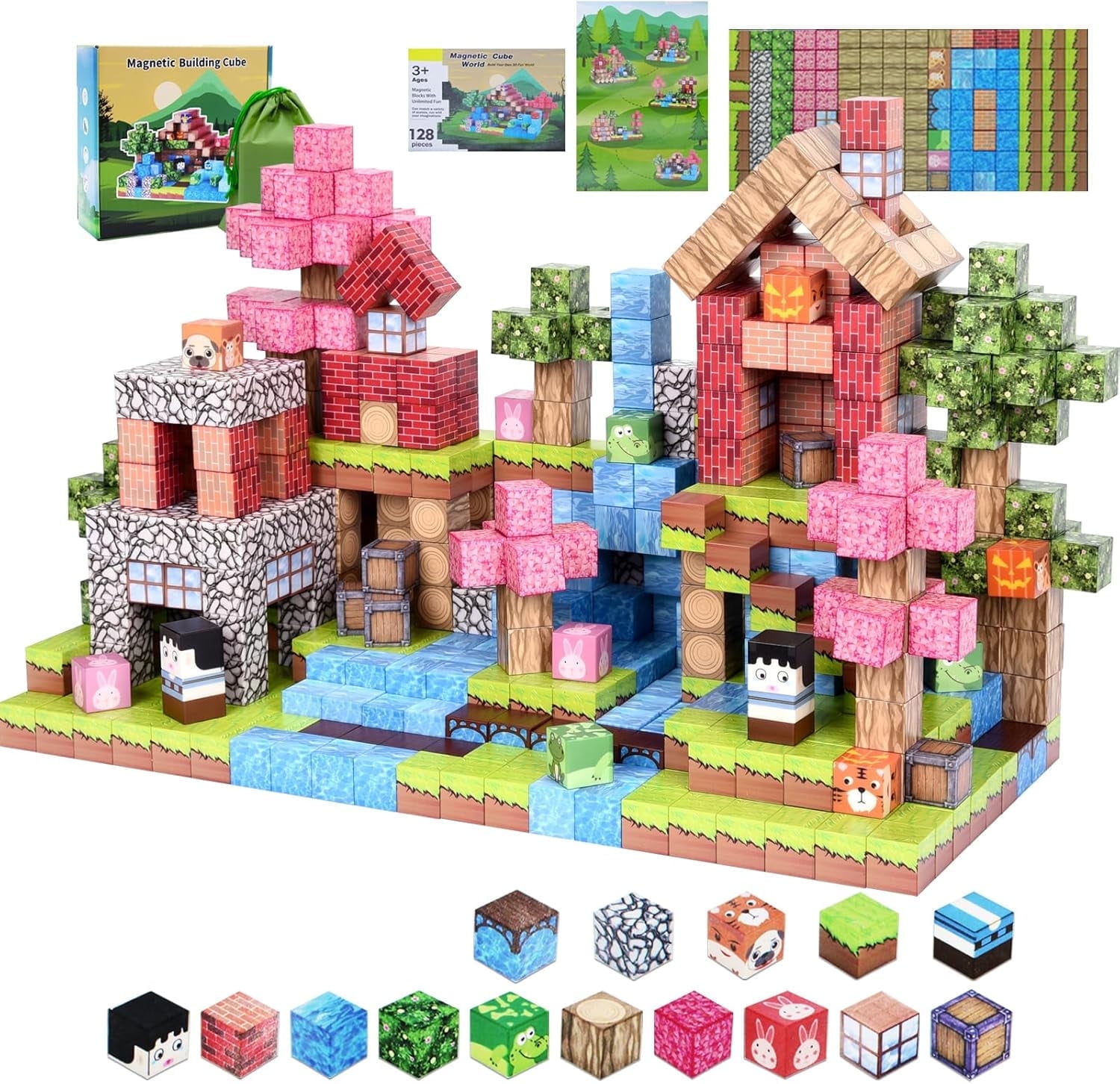 SHYUJAJIE 128 Pieces Magnetic Cube Blocks for Kids, Magnetic Building ...