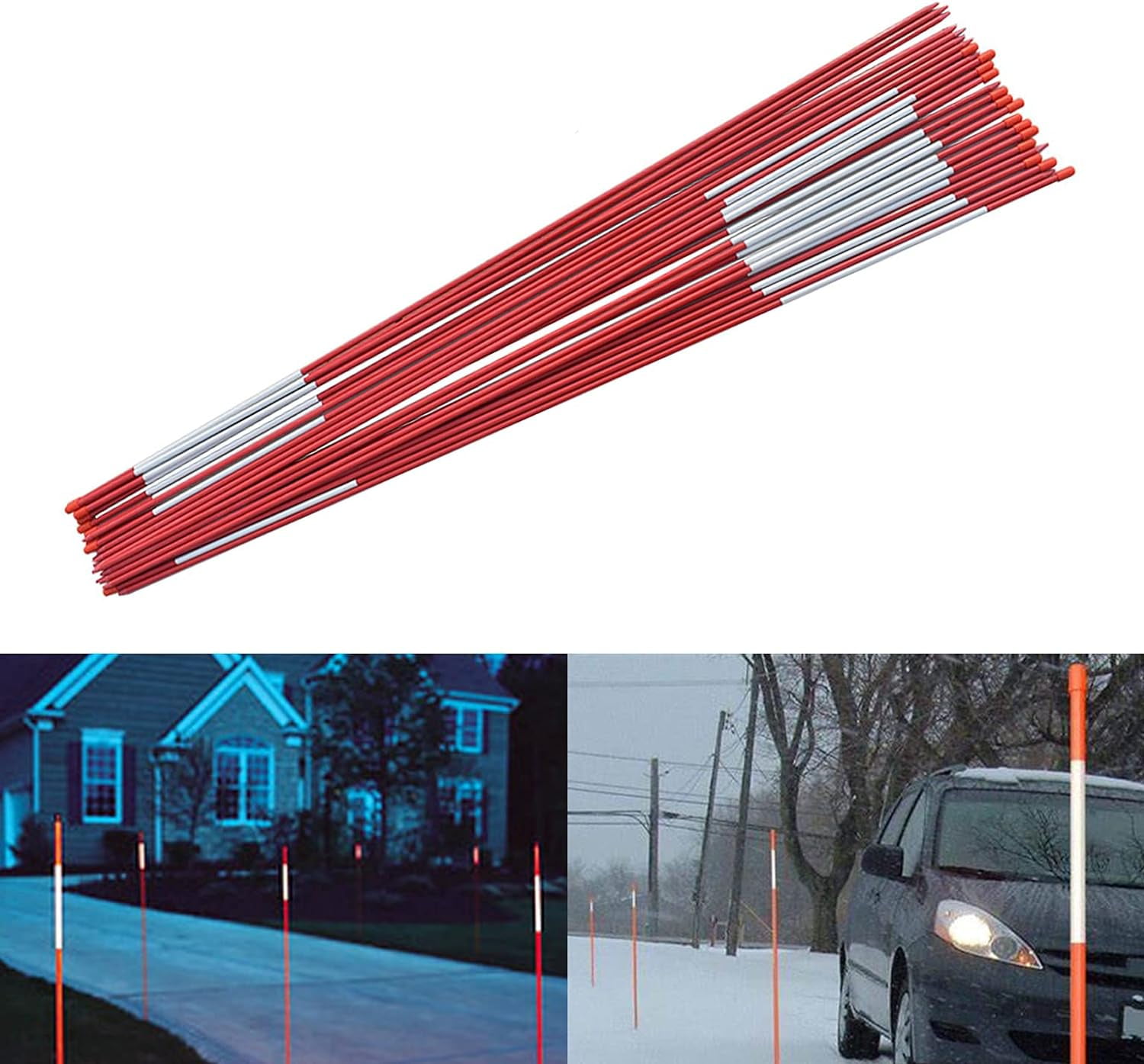 SHZAITOR 25-Pack 48Inch Driveway Markers Snow Stakes 5/16Inch Diameter ...