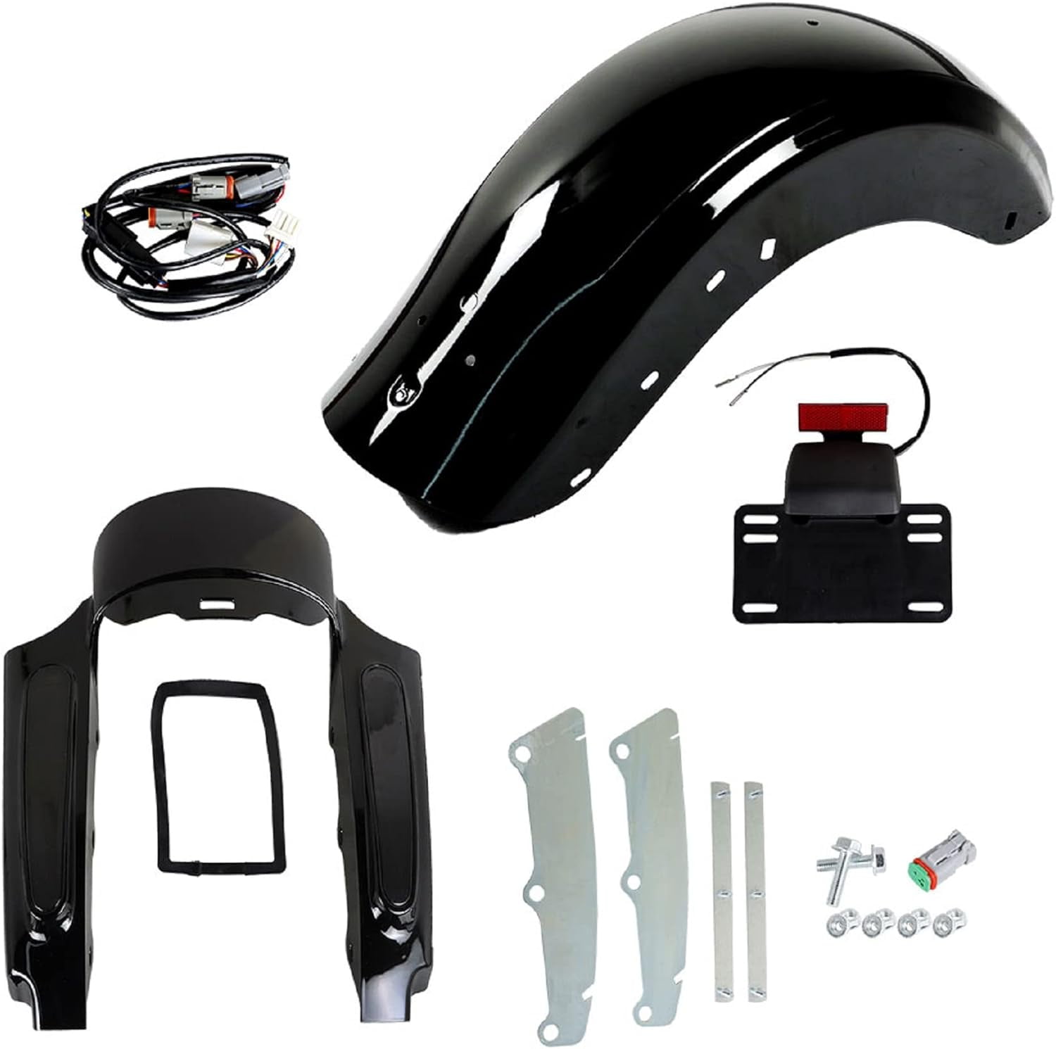SHZAITOR Black Motorcycle CVO Style Rear Fender System Replacement for ...