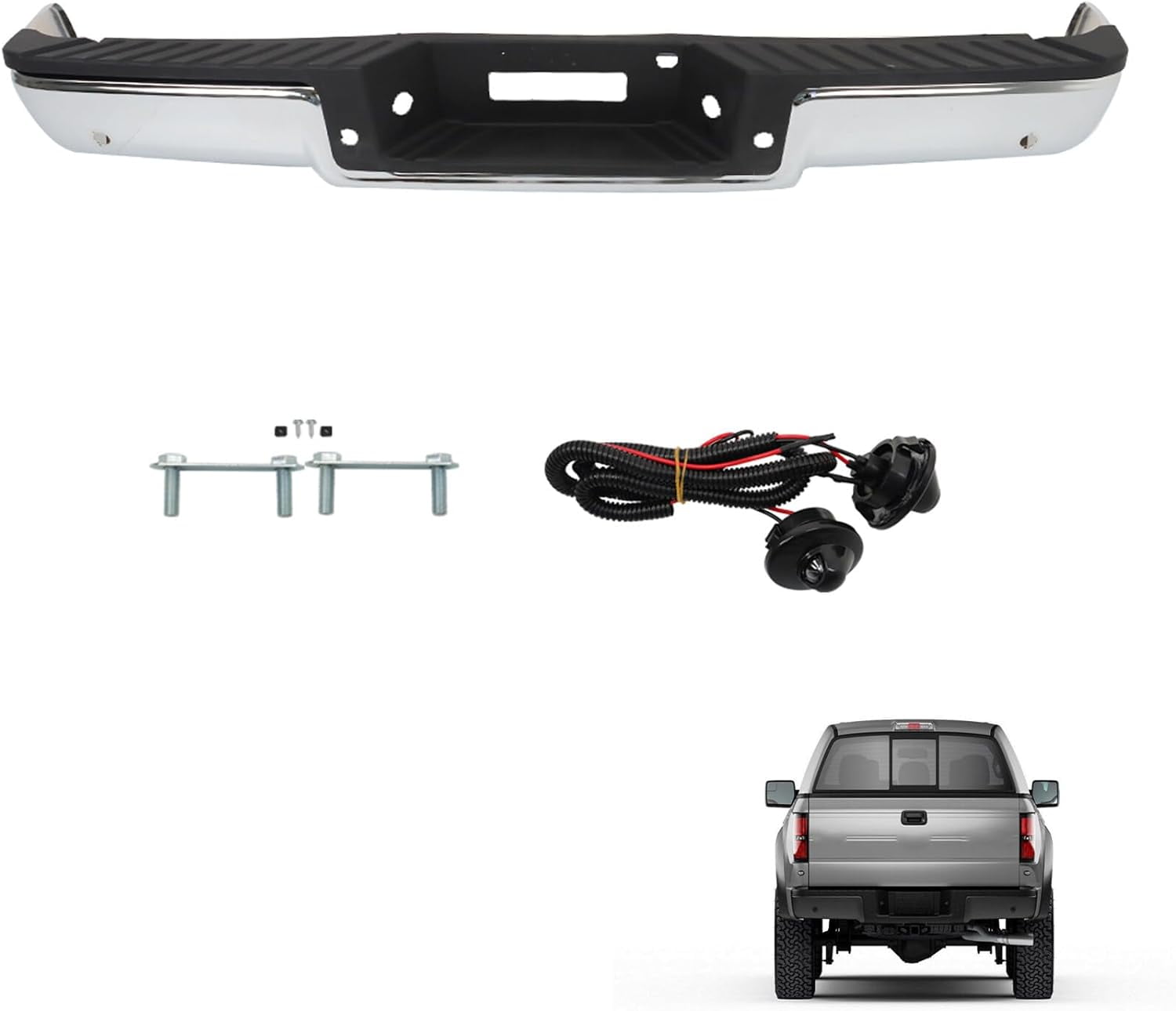 SHZAITOR Chrome Rear Step Bumper with Parking Aid Sensor Holes ...