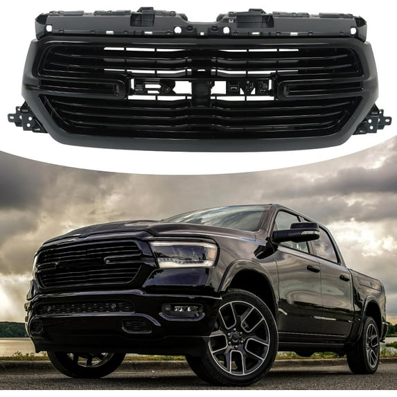 SHZAITOR Front Bumper Grille High Gloss Black Frame with Base Assembly ...