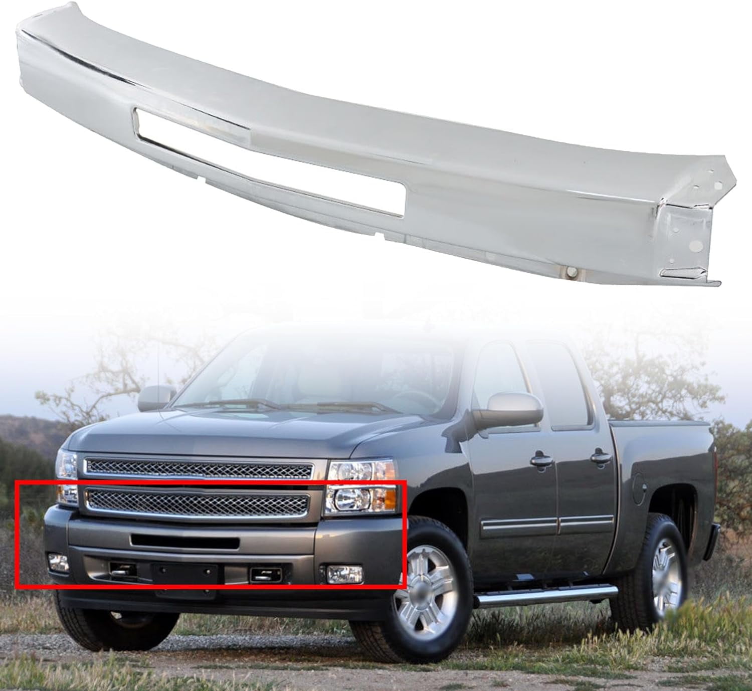 SHZAITOR Front Bumper Impact Face Bar Chrome Steel with Center Air ...