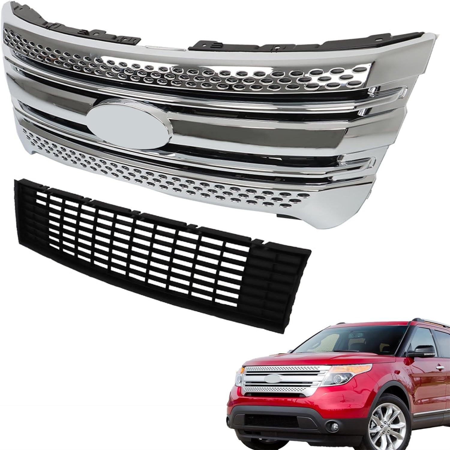 SHZAITOR Front Grille Grill Shell Set Snap On Chrome Upper Lower ...