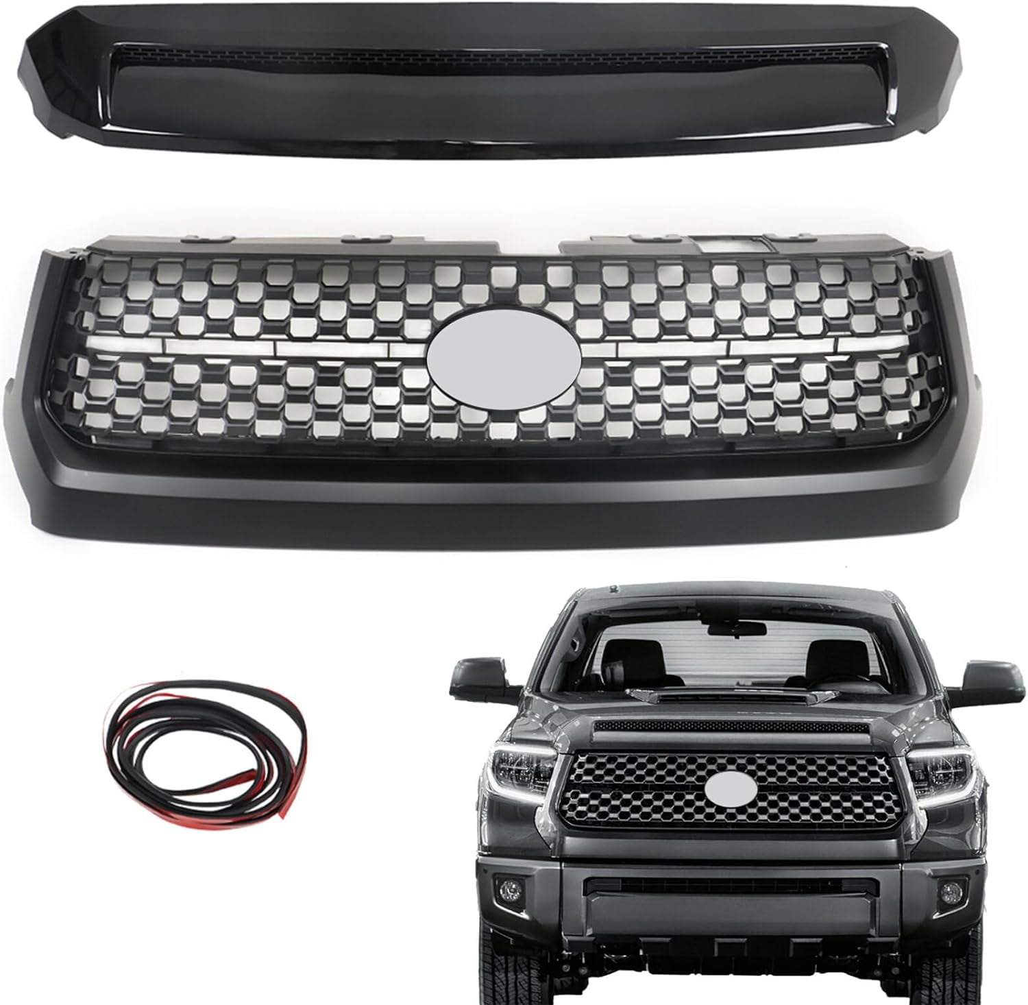 SHZAITOR Front Grille and Hood Bulge Molding Set Glossy Black ...