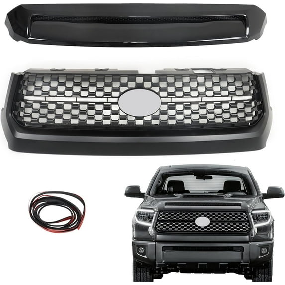 SHZAITOR Front Grille and Hood Bulge Molding Set Glossy Black ...