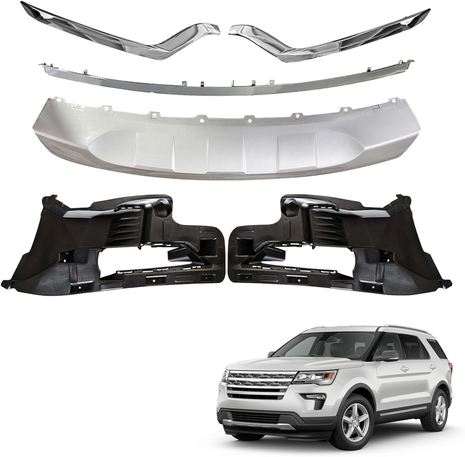 SHZAITOR Front Lower Bumper Trim Molding Kit Chrome Plastic Replacement ...