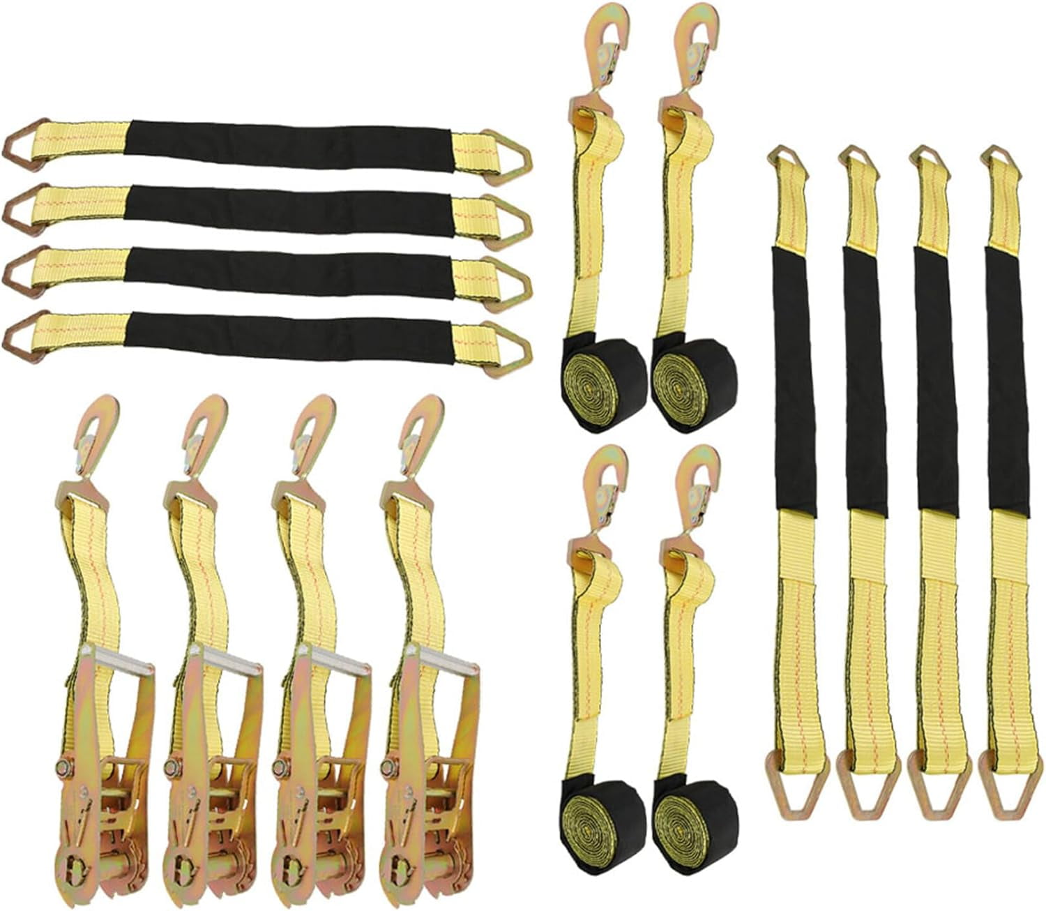 SHZAITOR Yellow Car Tie Down Straps with Snap Hooks Ratchet Car Hauler ...