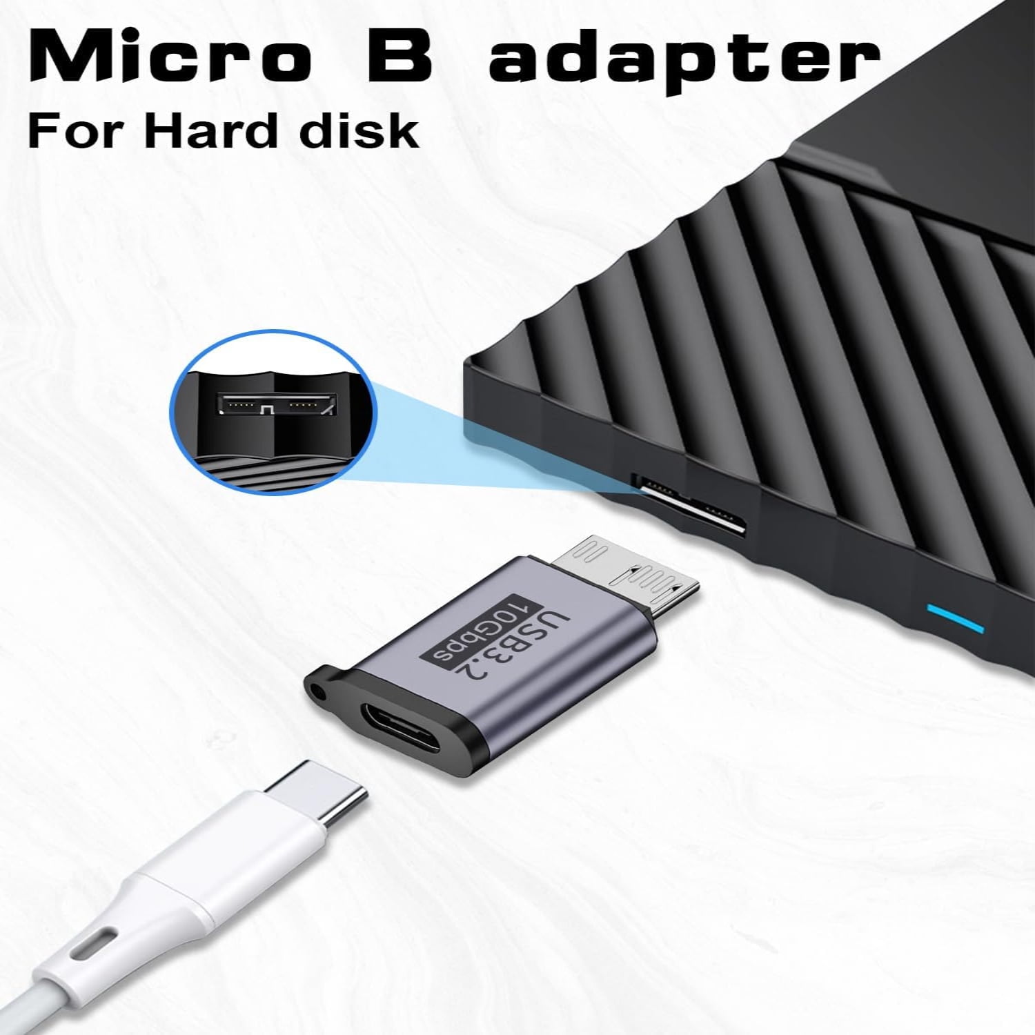 SHZHYIQIMR Convenient and Portable USB 3.0 Hard Drive Female to Micro B ...