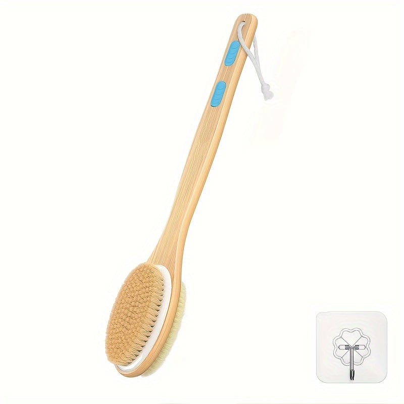SHZHYIQIMR Soft and Stiff Bristles Shower Brush with Hook Long Wooden ...