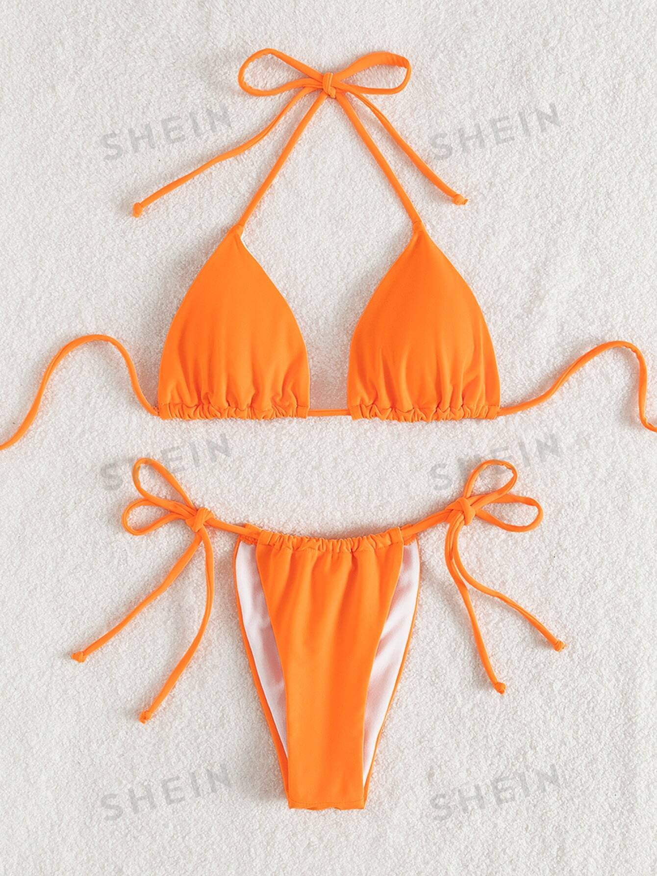 SHZHYUESONGKJ Solid Micro Triangle Halter Swim Summer Beach 2 Piece ...