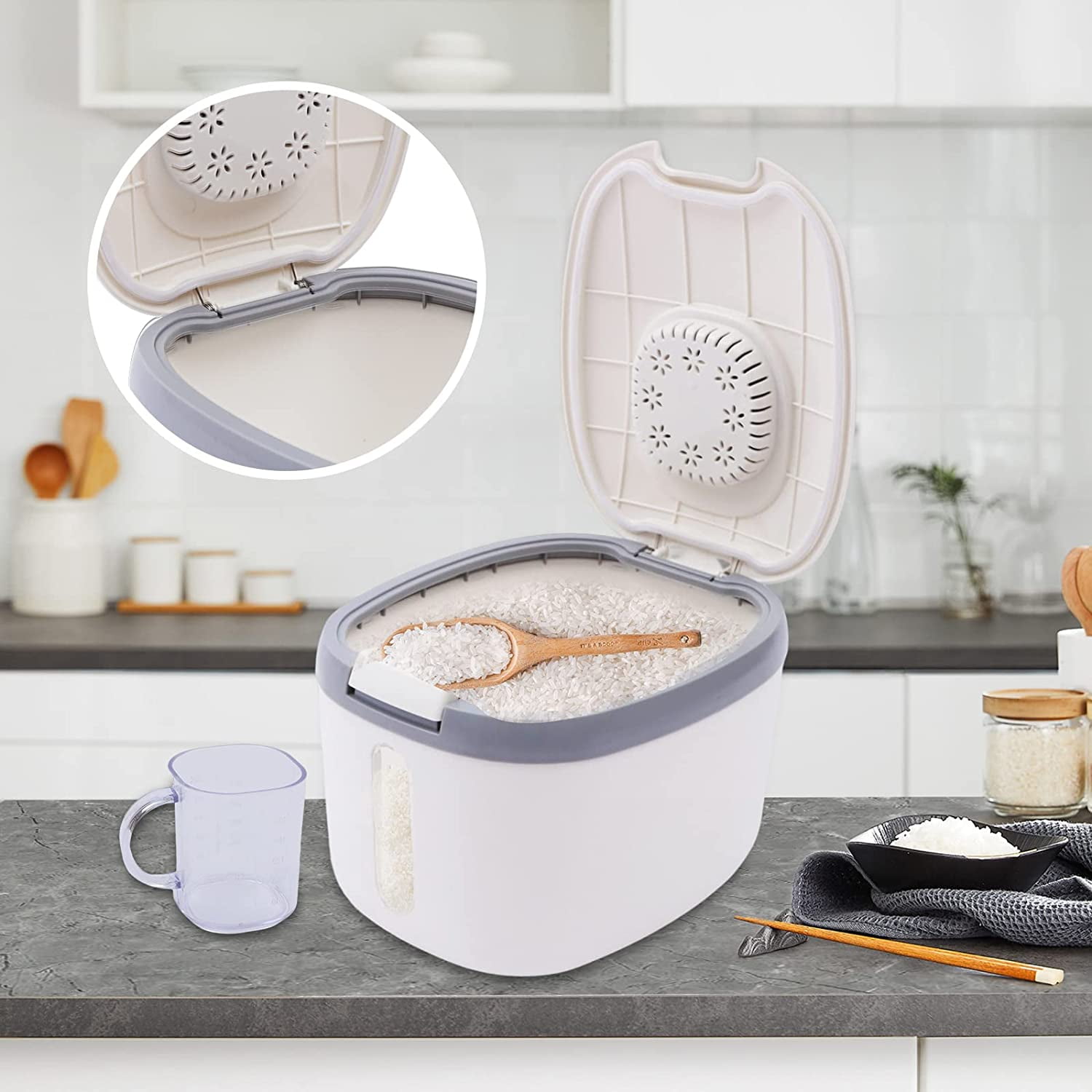 SHZICMY 11.02Lbs Rice Dispenser with Measuring Cup for Rice Cereal ...