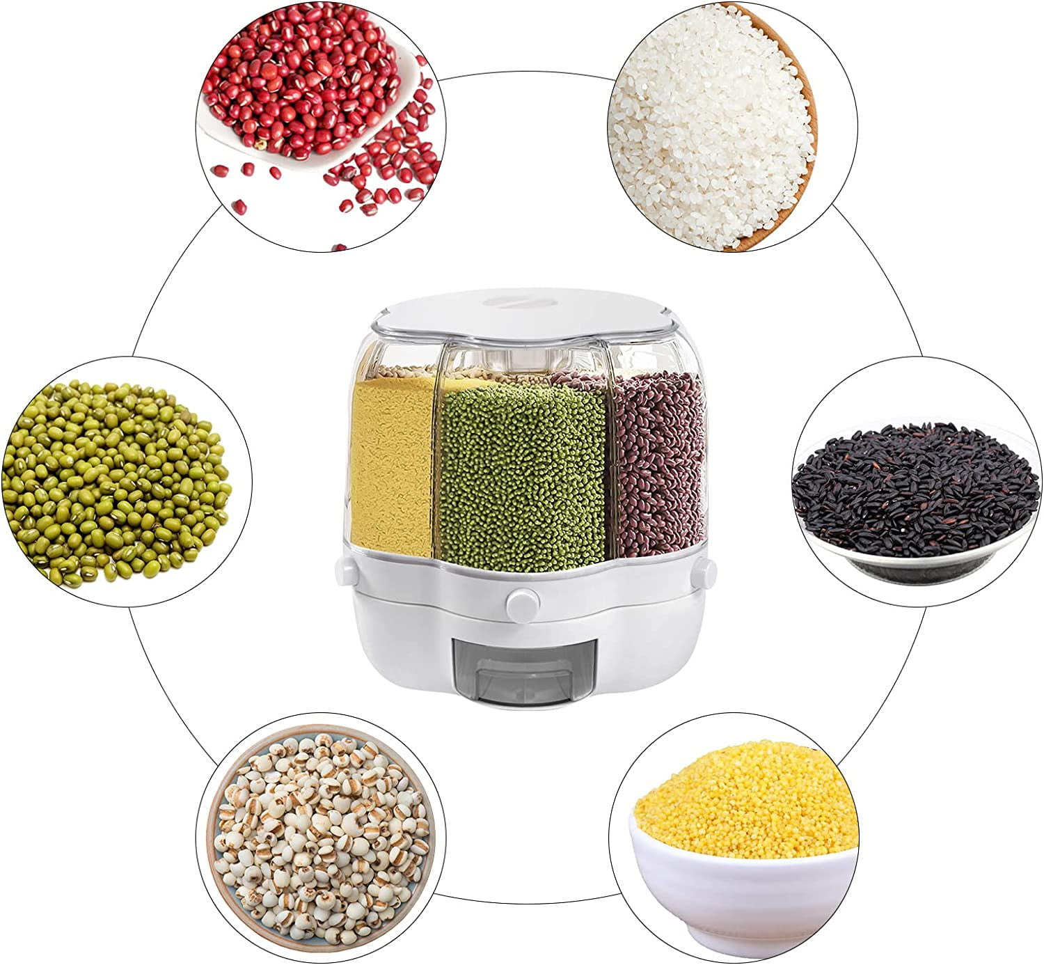 SHZICMY 360° Rotatable 6-Grid Grain Storage Tank for Granular Grains or ...