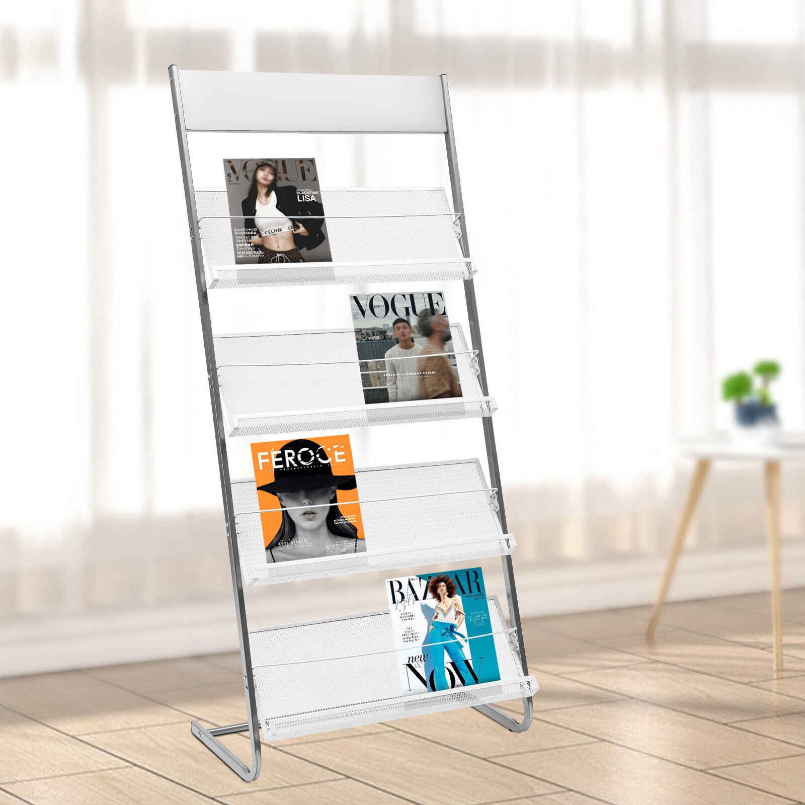 SHZICMY 4 Layers Floor-Standing Newspaper Stand Magazine Display Rack ...