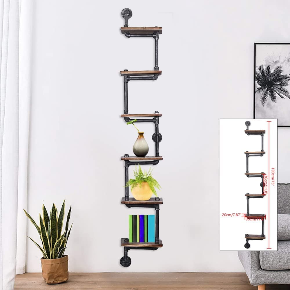 SHZICMY 6 Tier Wall Mount Bookshelf for Sturdy Room Bedroom Office ...