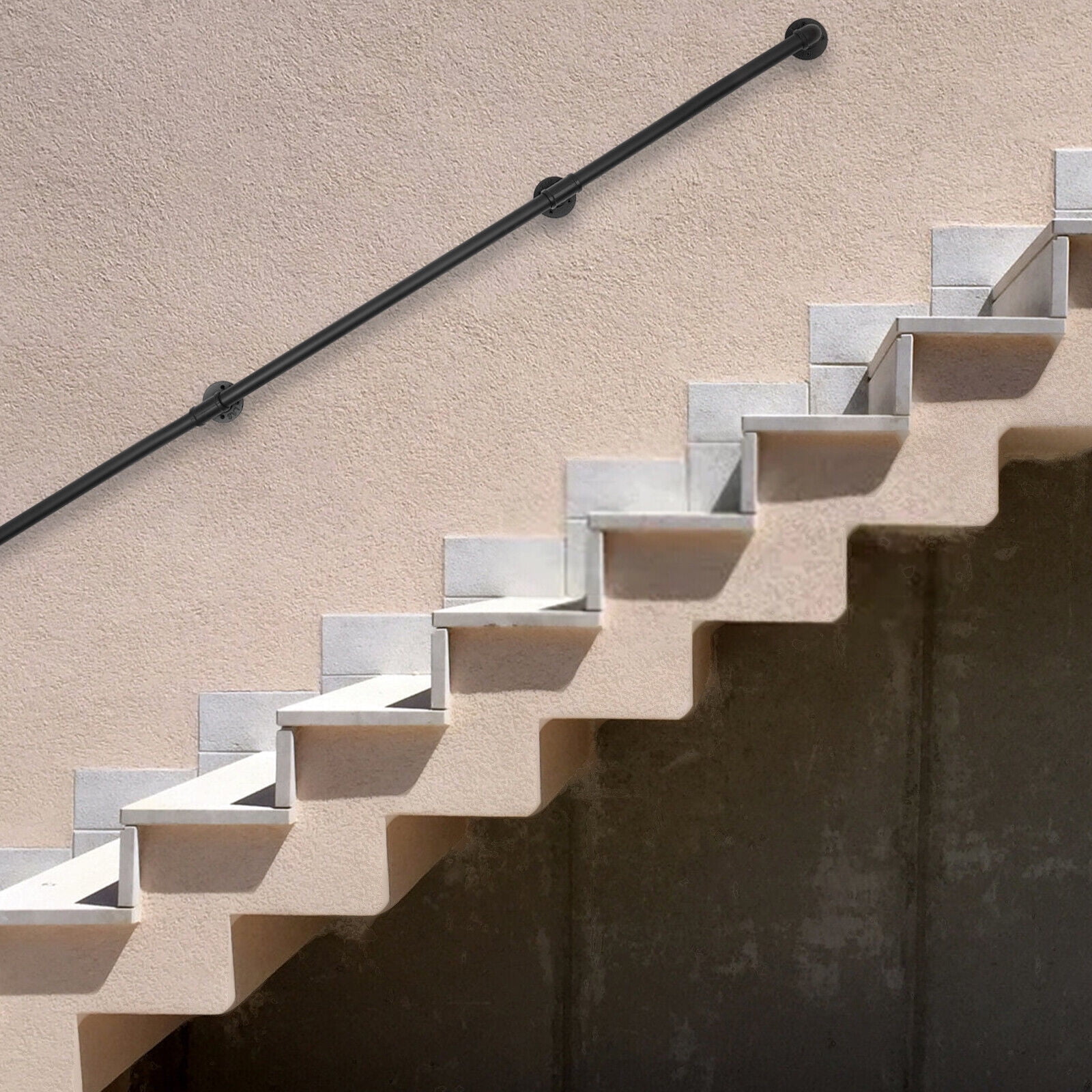 SHZICMY 8FT Black Pipe Stair Handrail Staircase Handrail Metal for Wall ...