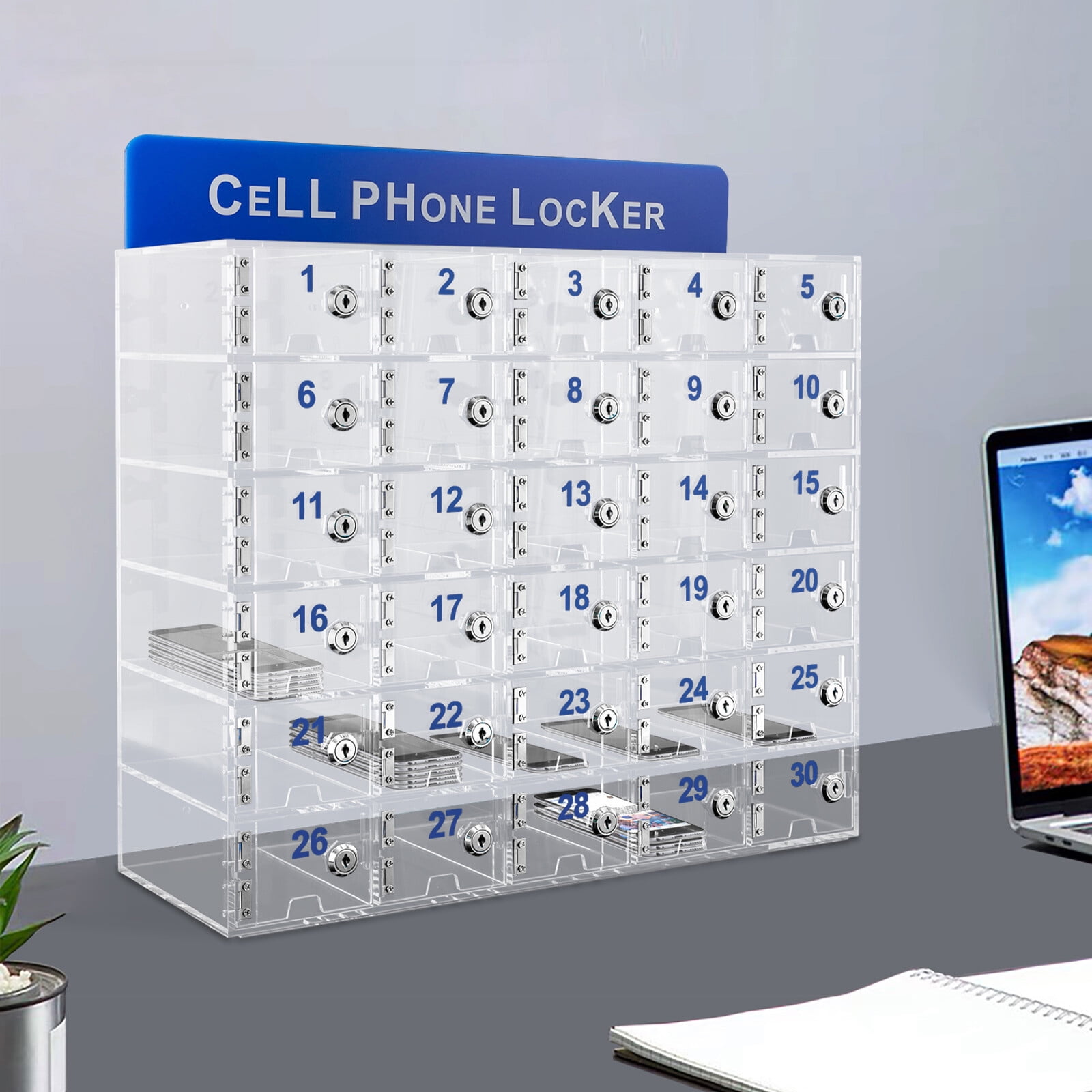 SHZICMY Acrylic 30-Compartment Cell Phone Storage Locker with Locks ...
