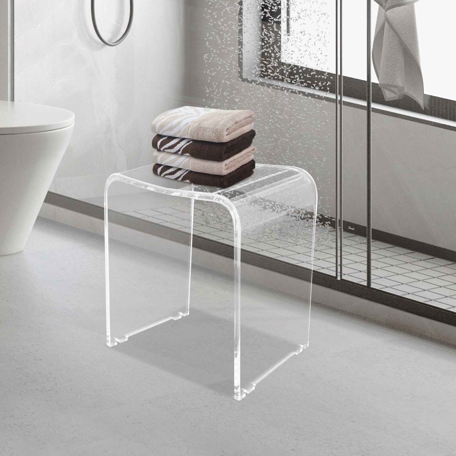SHZICMY Acrylic Clear Shower Bench Stool U-Shaped Bathroom Safety Anti ...