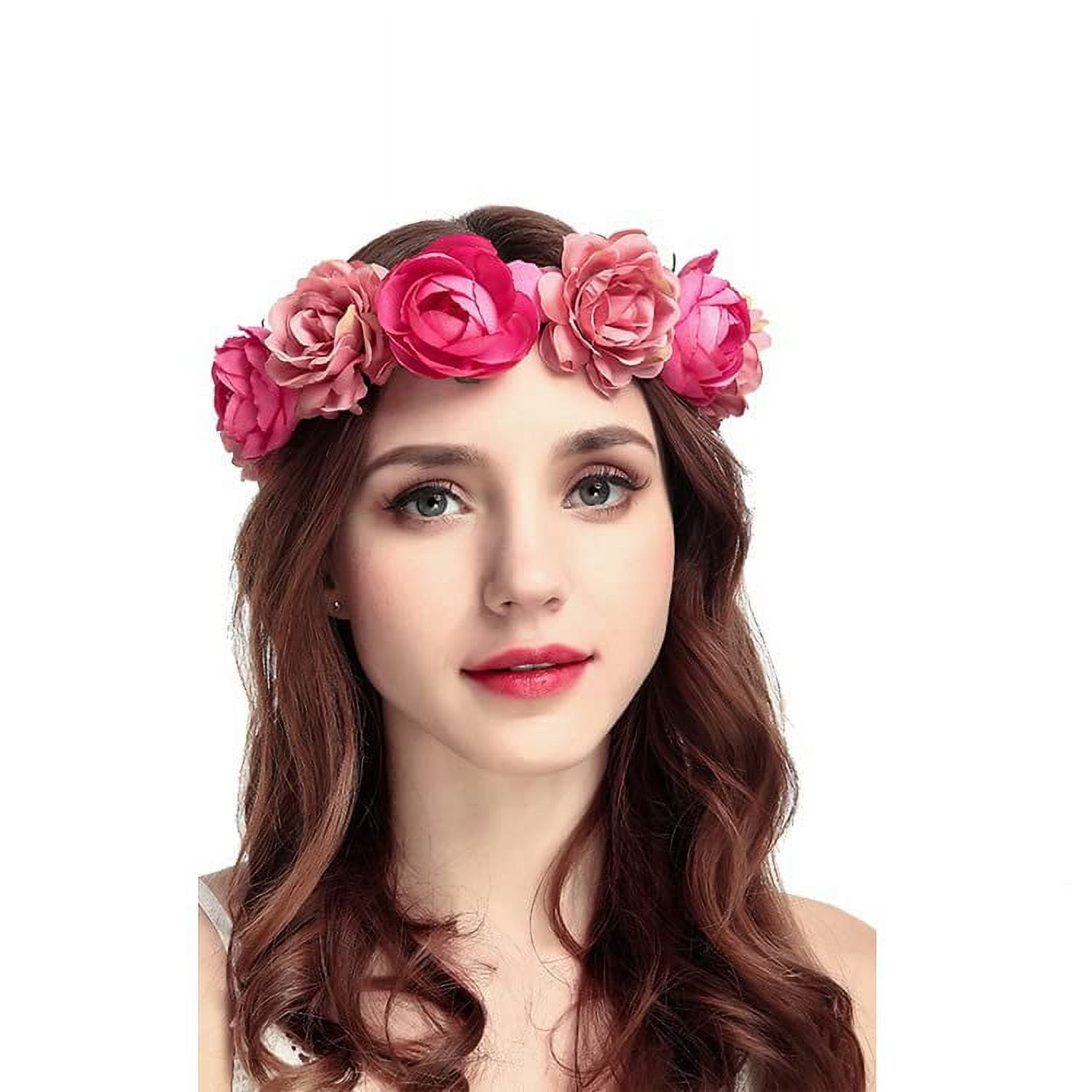 SHZICMY Camellias Flower Hair Wreath Crown Bridal Party Hairband ...