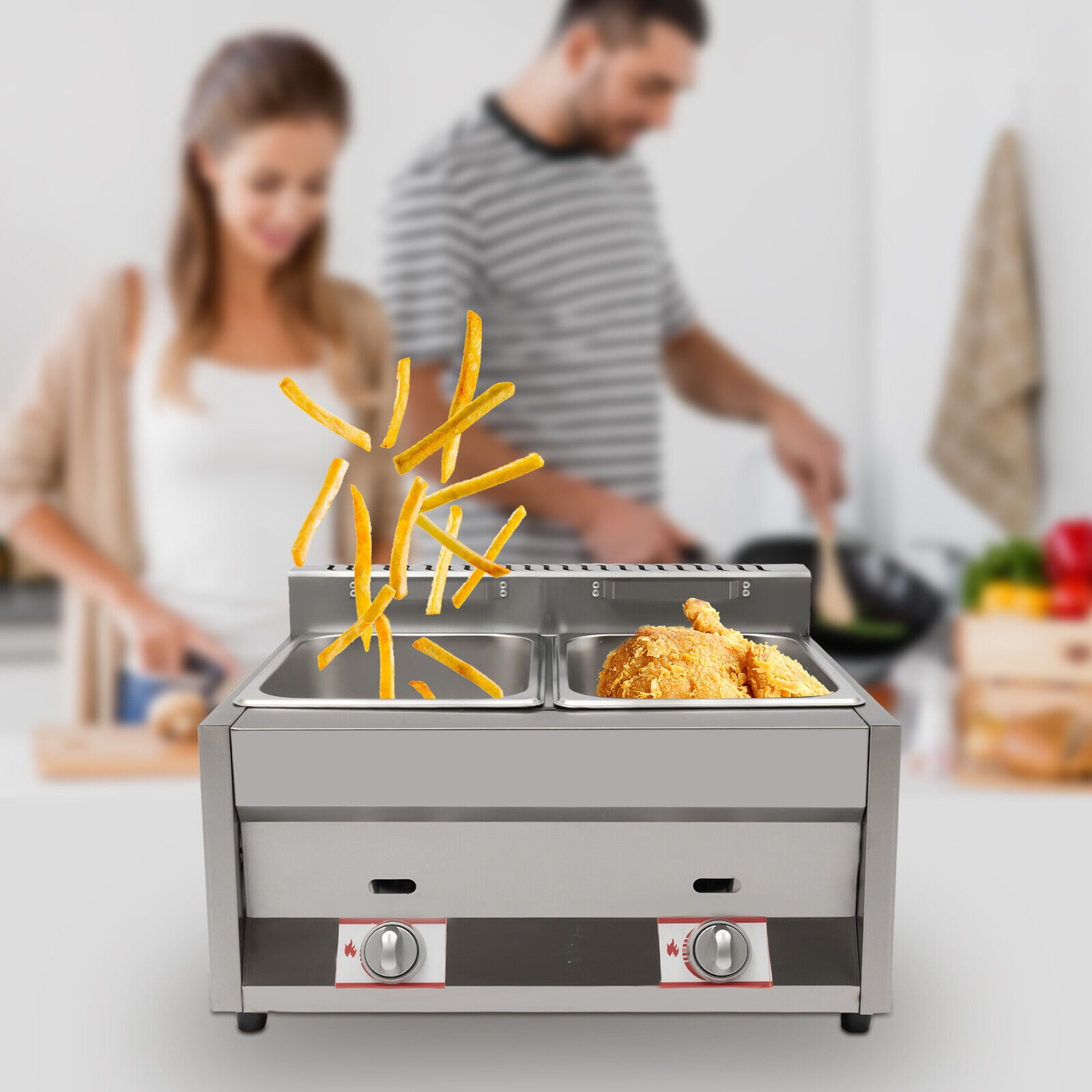 SHZICMY Commercial 2 Pan Food Warmer Steam Buffet Countertop Gas Fryer ...