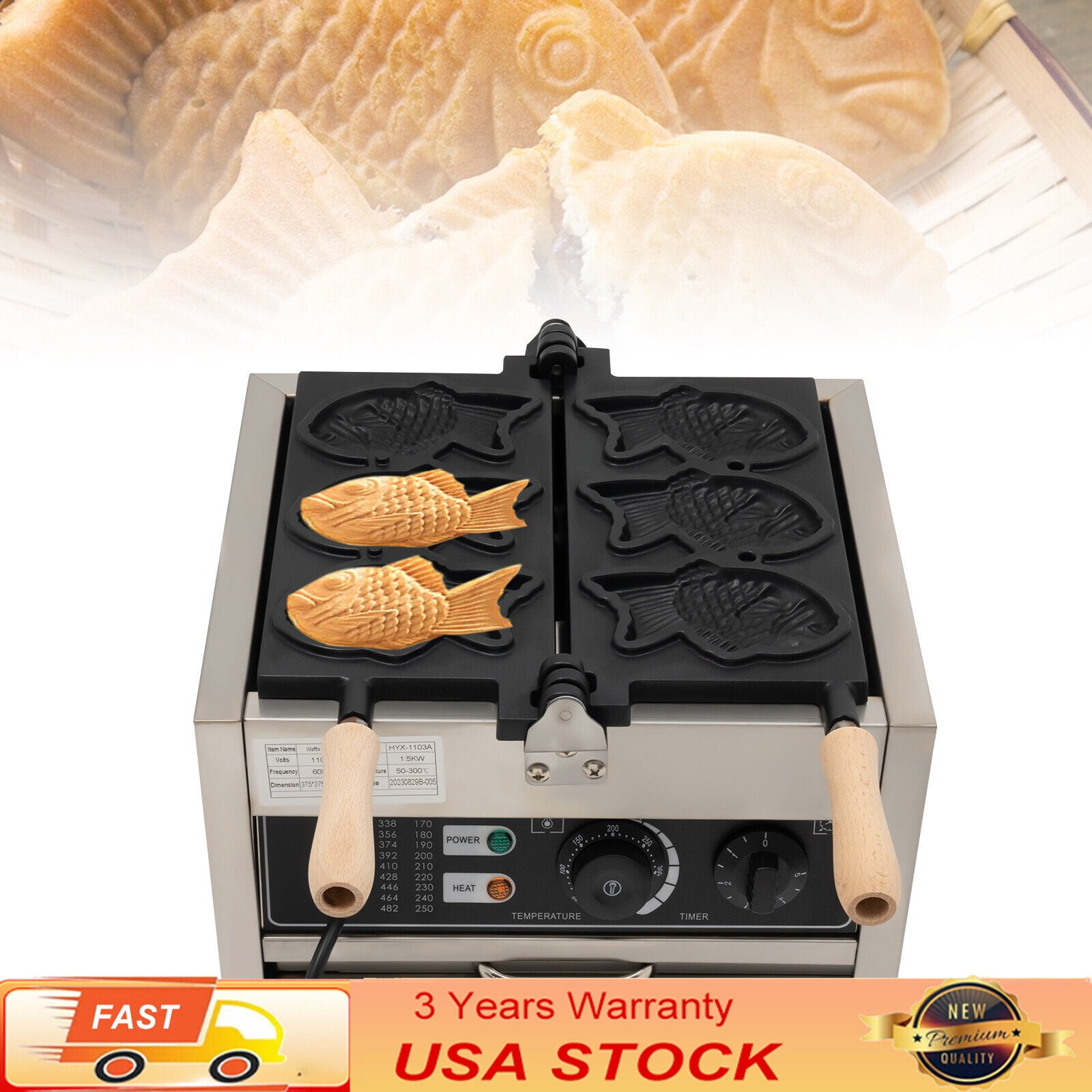 SHZICMY Commercial Taiyaki Maker 3 Well Electric Taiyaki Baker Waffle ...