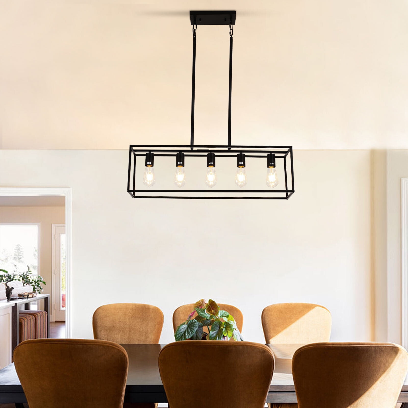 SHZICMY Kitchen Island Light Chandelier 5-Light Linear Rectangular ...