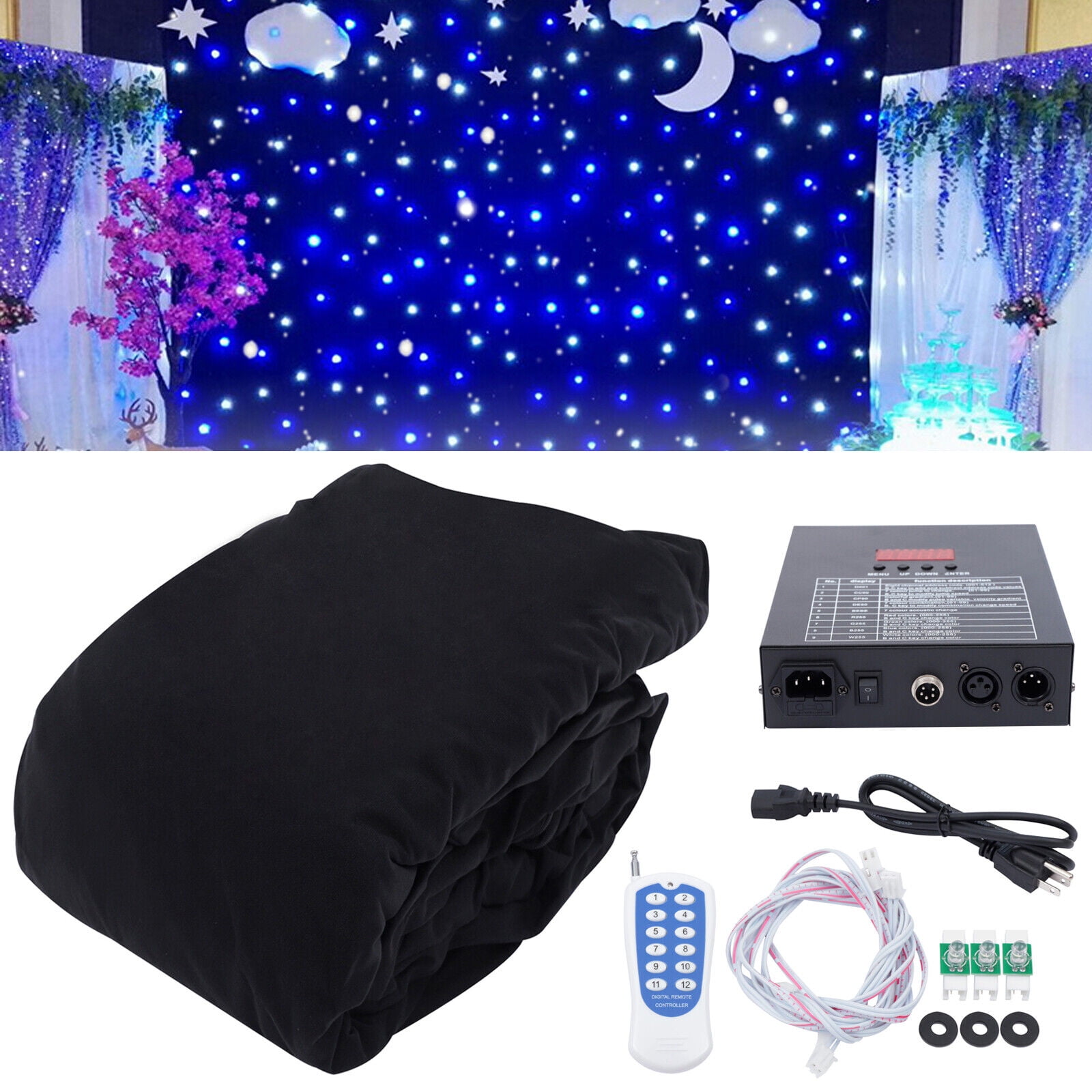 SHZICMY LED Star Stage Backdrop Curtain White & Blue Starlight Sky Background w/ Remote ...