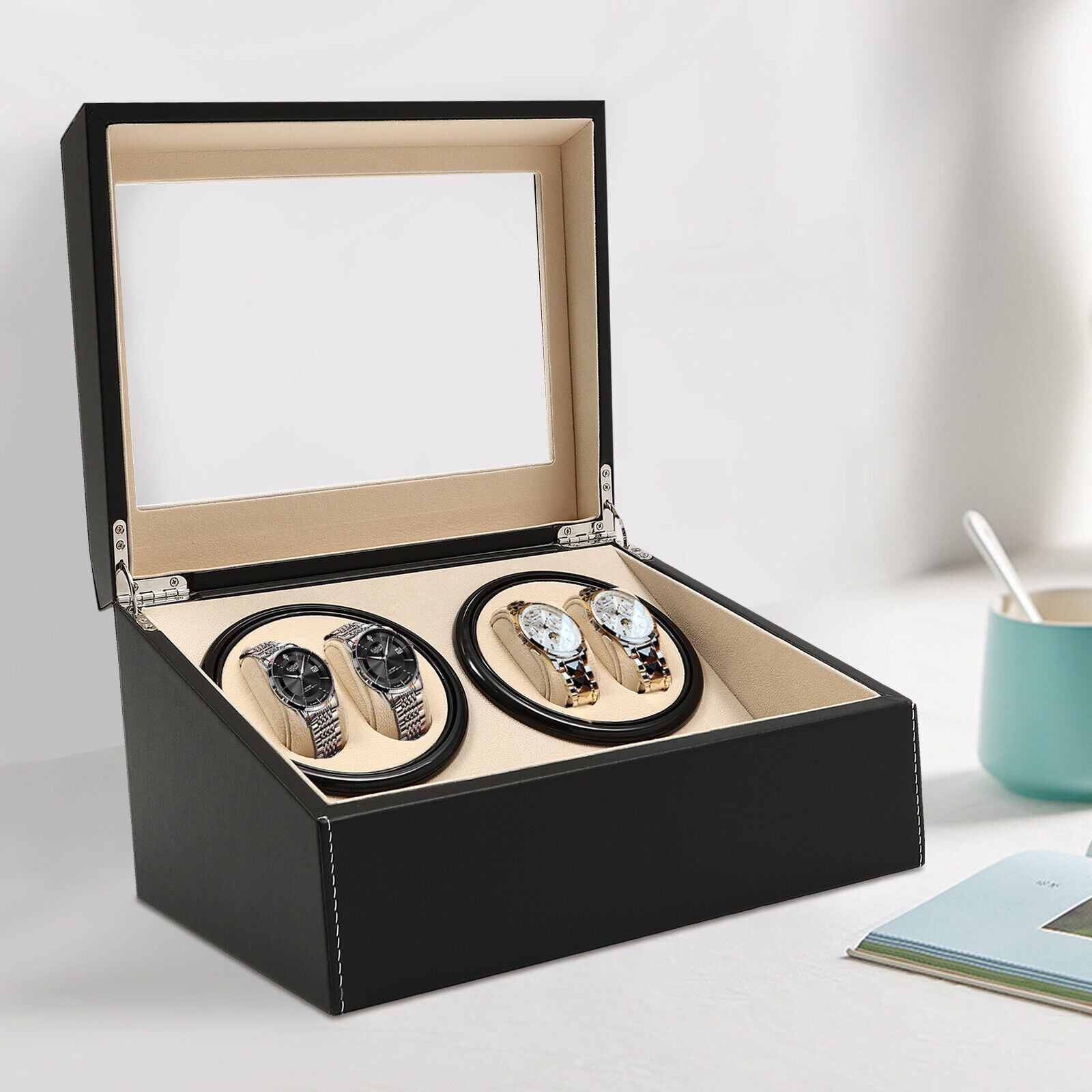 SHZICMY Luxurious 4+6 Automatic Rotation Leather Watch Winder Storage ...